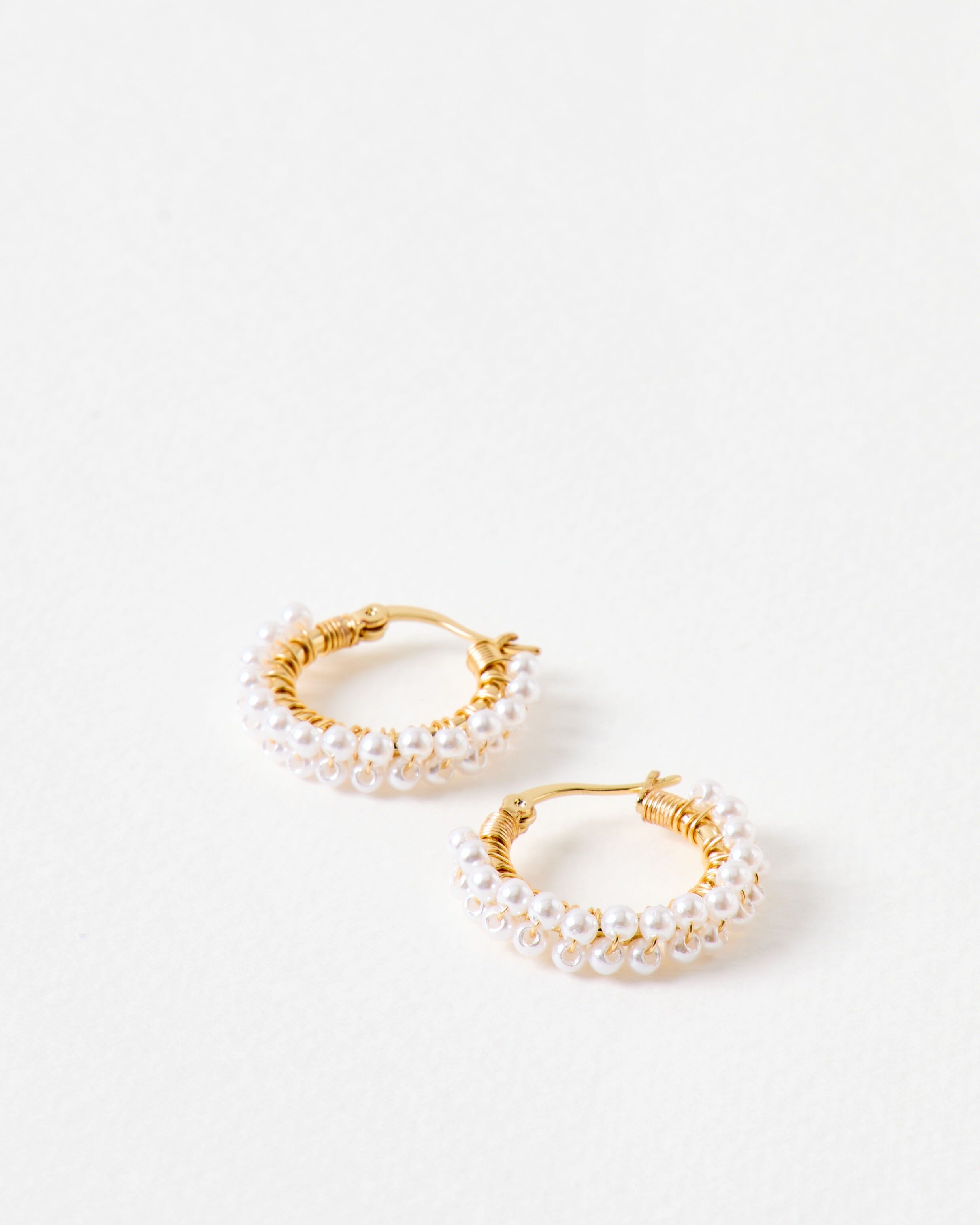 Sukie Faux Pearl Detail Gold Tone Hoop Earrings | Oliver Bonas