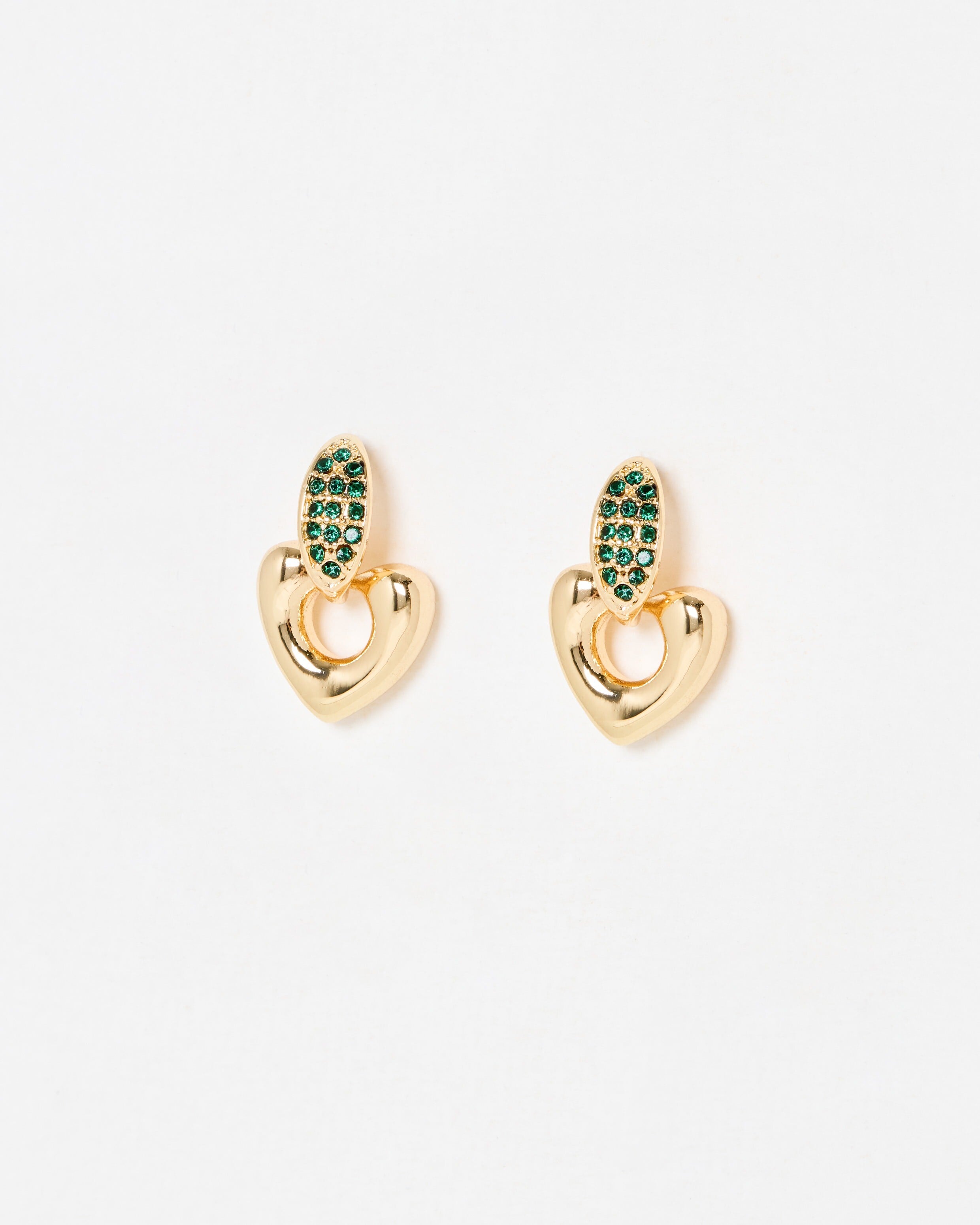 Sable Green Stone Heart Stud Earrings | Oliver Bonas