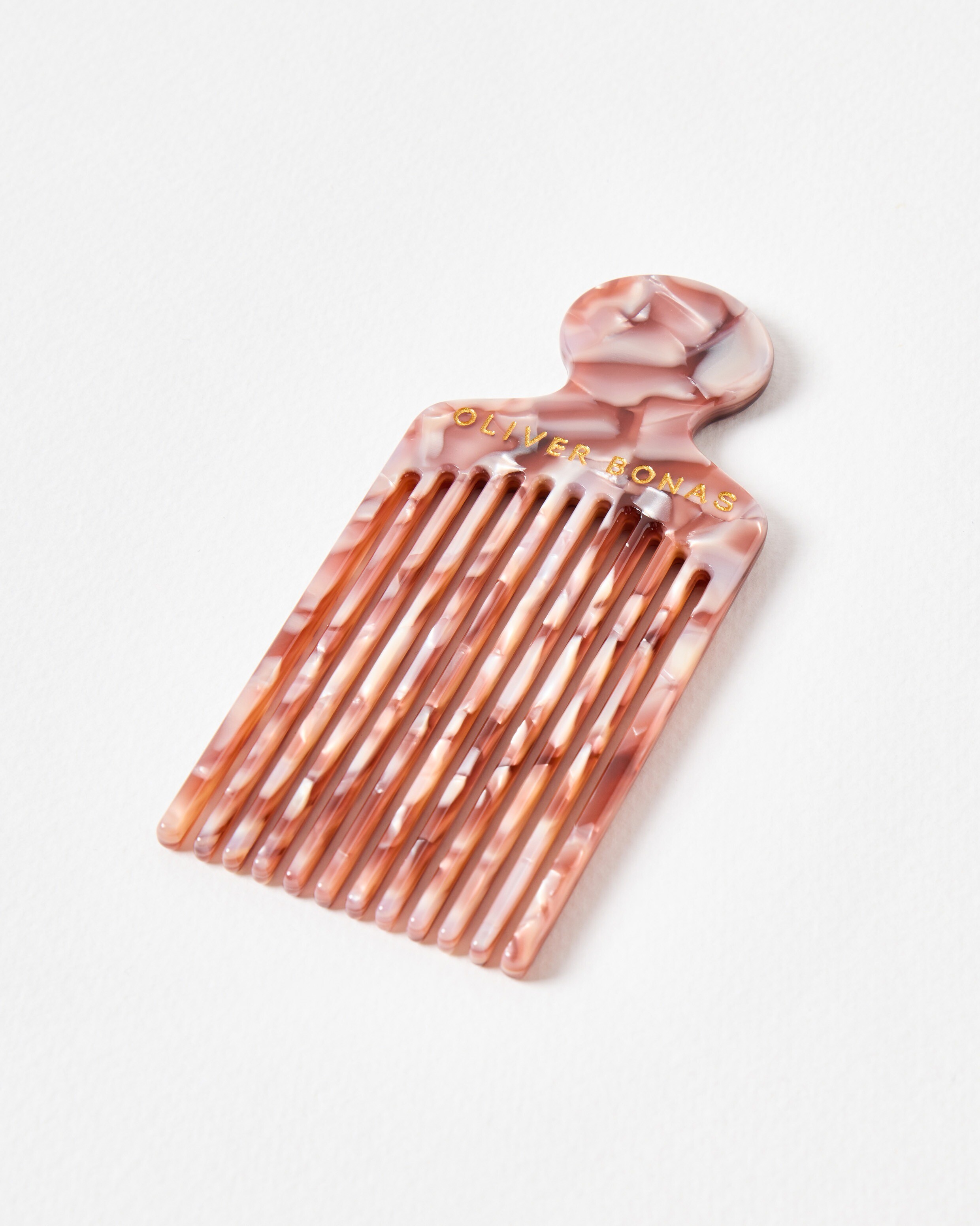 Breya Brown Marble Detail Resin Wide Tooth Comb | Oliver Bonas