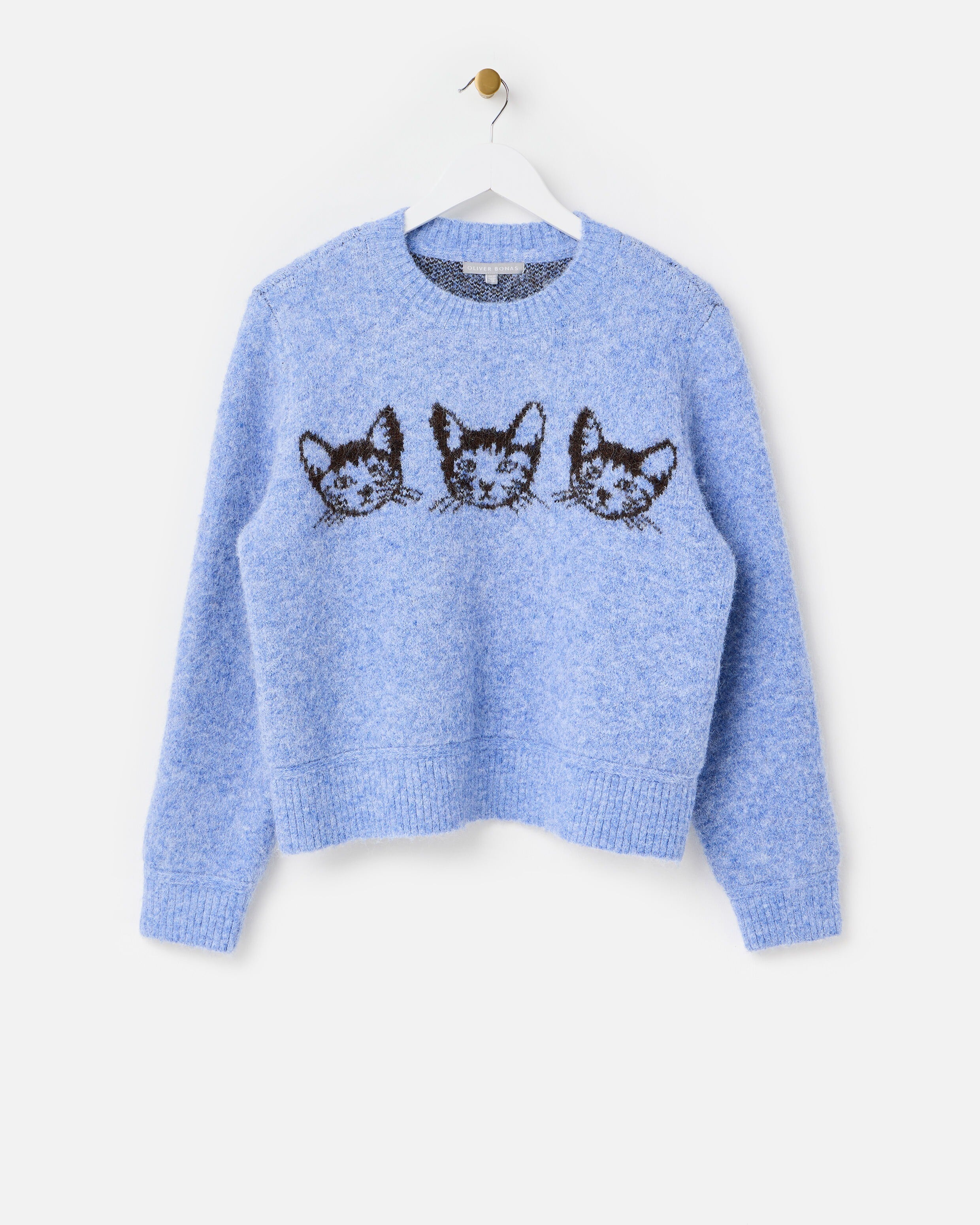 Blue Mimi Cat Crew Neck Knitted Jumper | Oliver Bonas