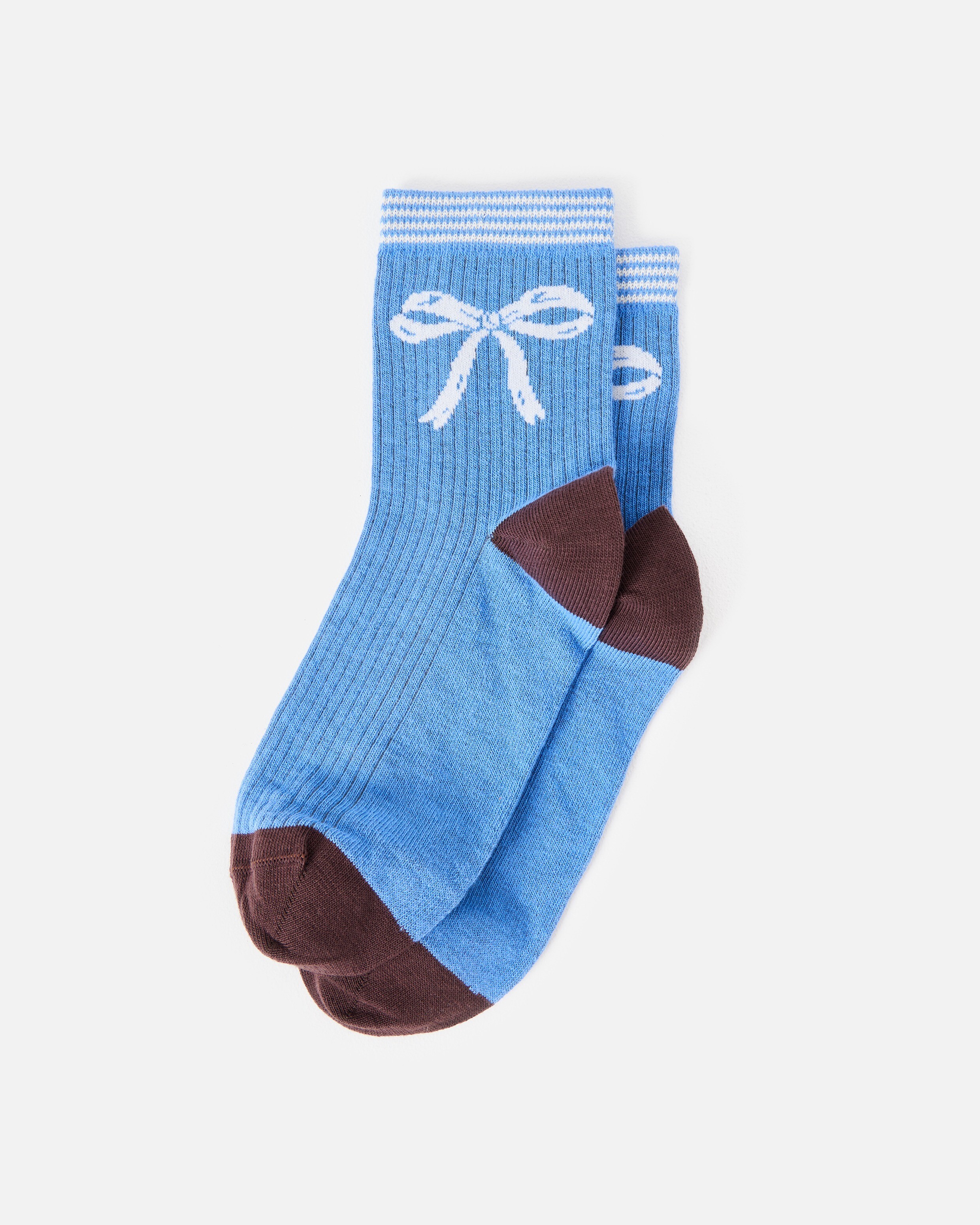 Blue & Brown Bow Ribbed Ankle Socks | Oliver Bonas