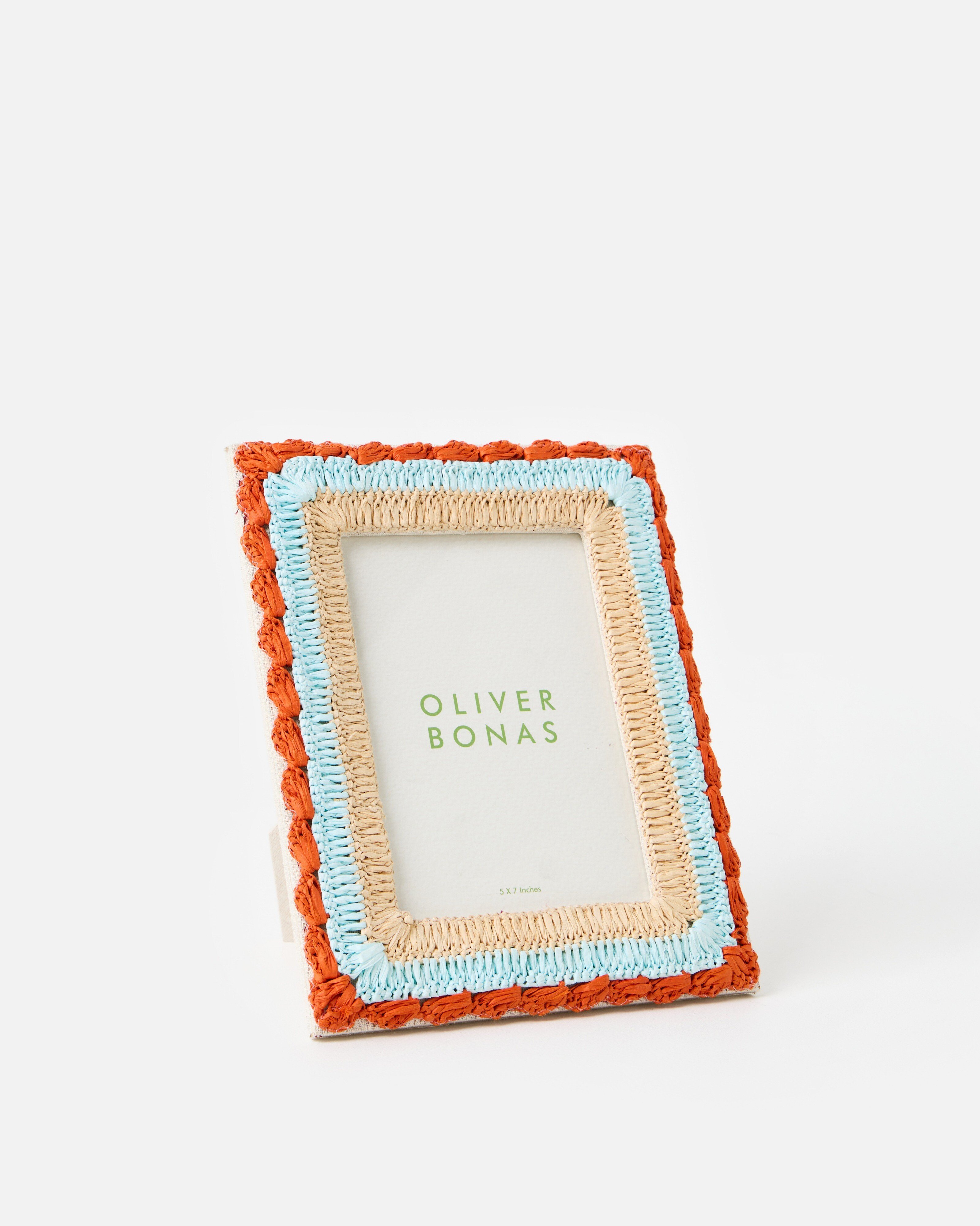 Burnt Orange & Blue Raffia Photo Frame 5x7" | Oliver Bonas
