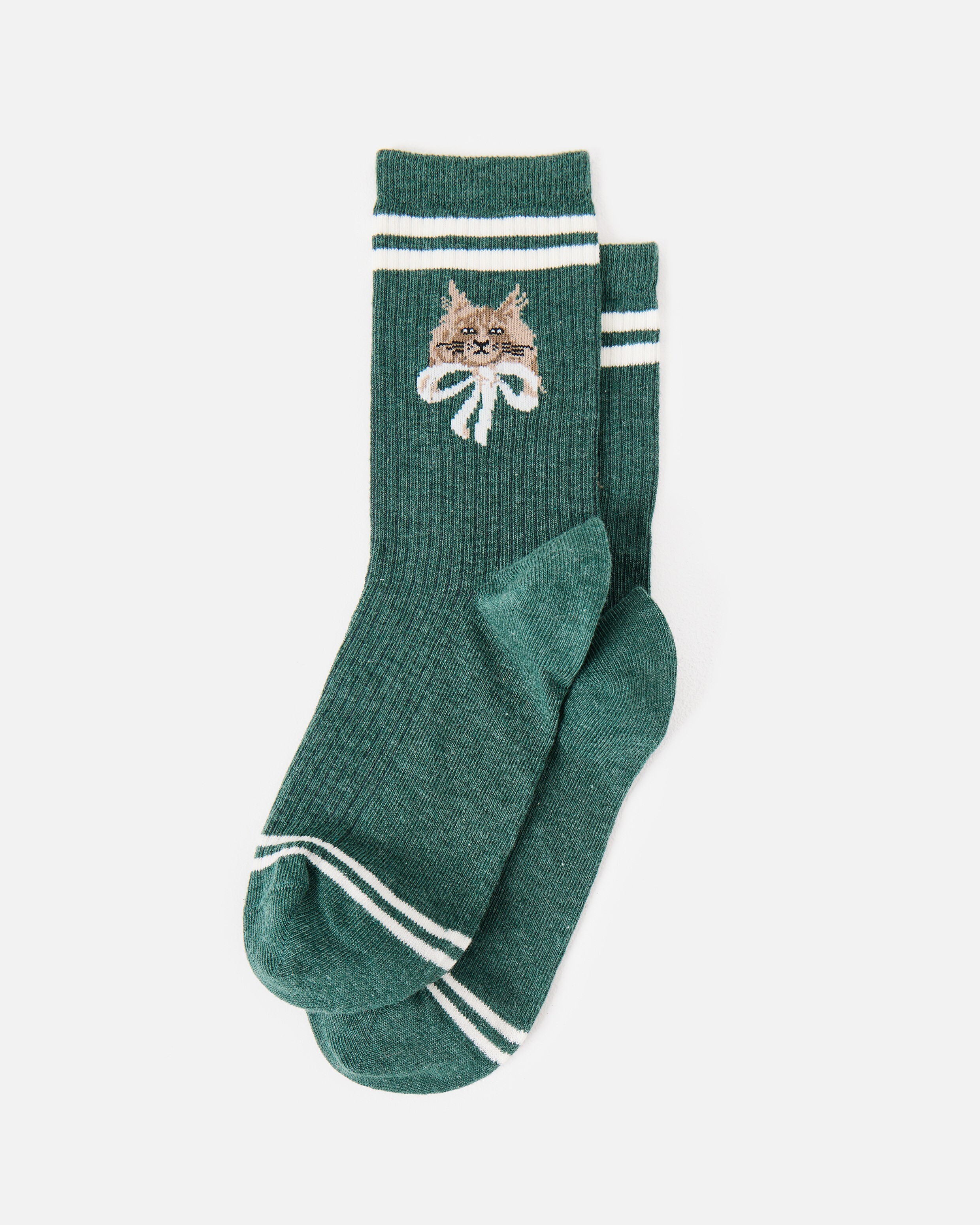 Green Marl Cat Ribbed Sporty Ankle Socks | Oliver Bonas