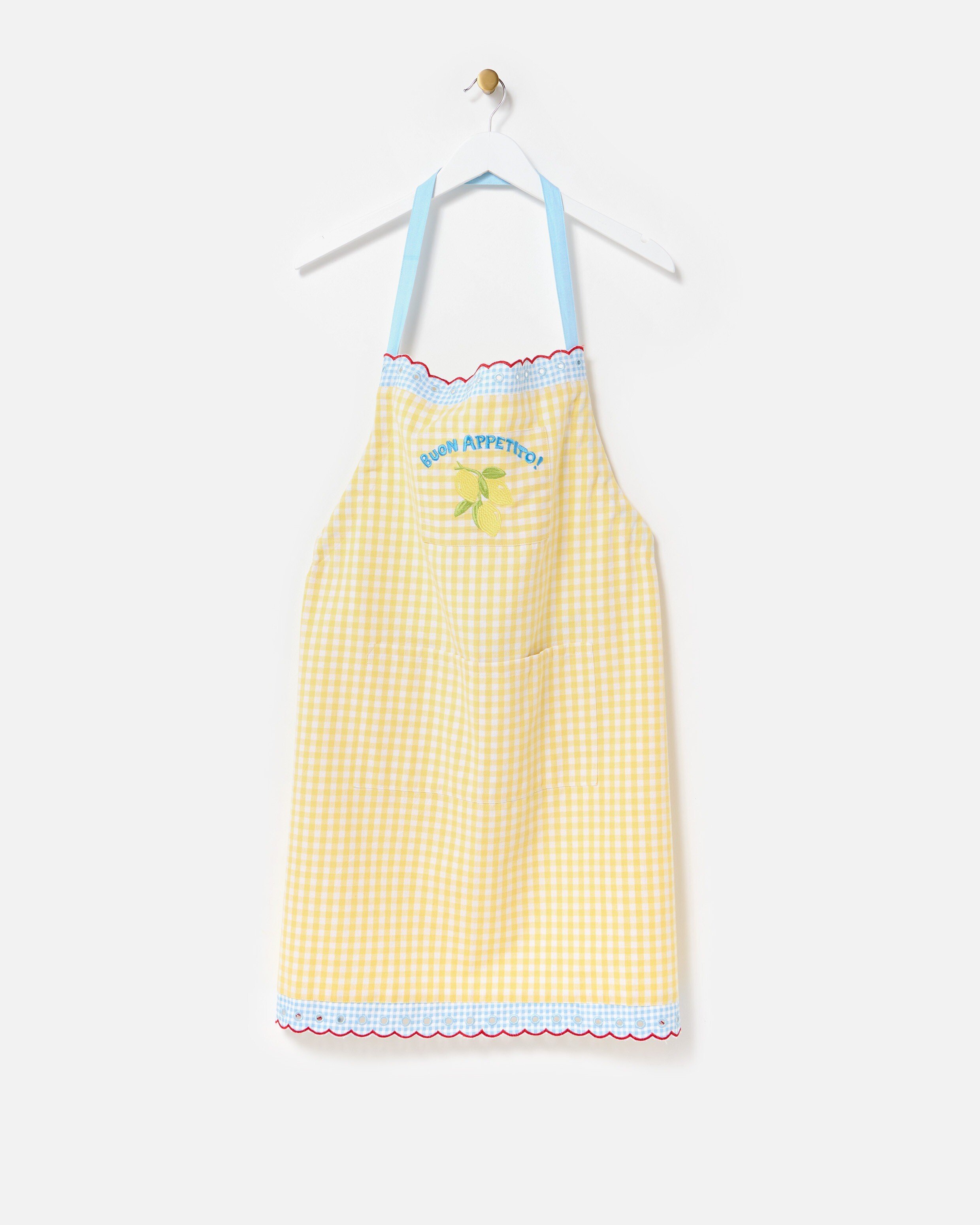 Yellow & Blue Gingham Buon Appetito Apron | Oliver Bonas