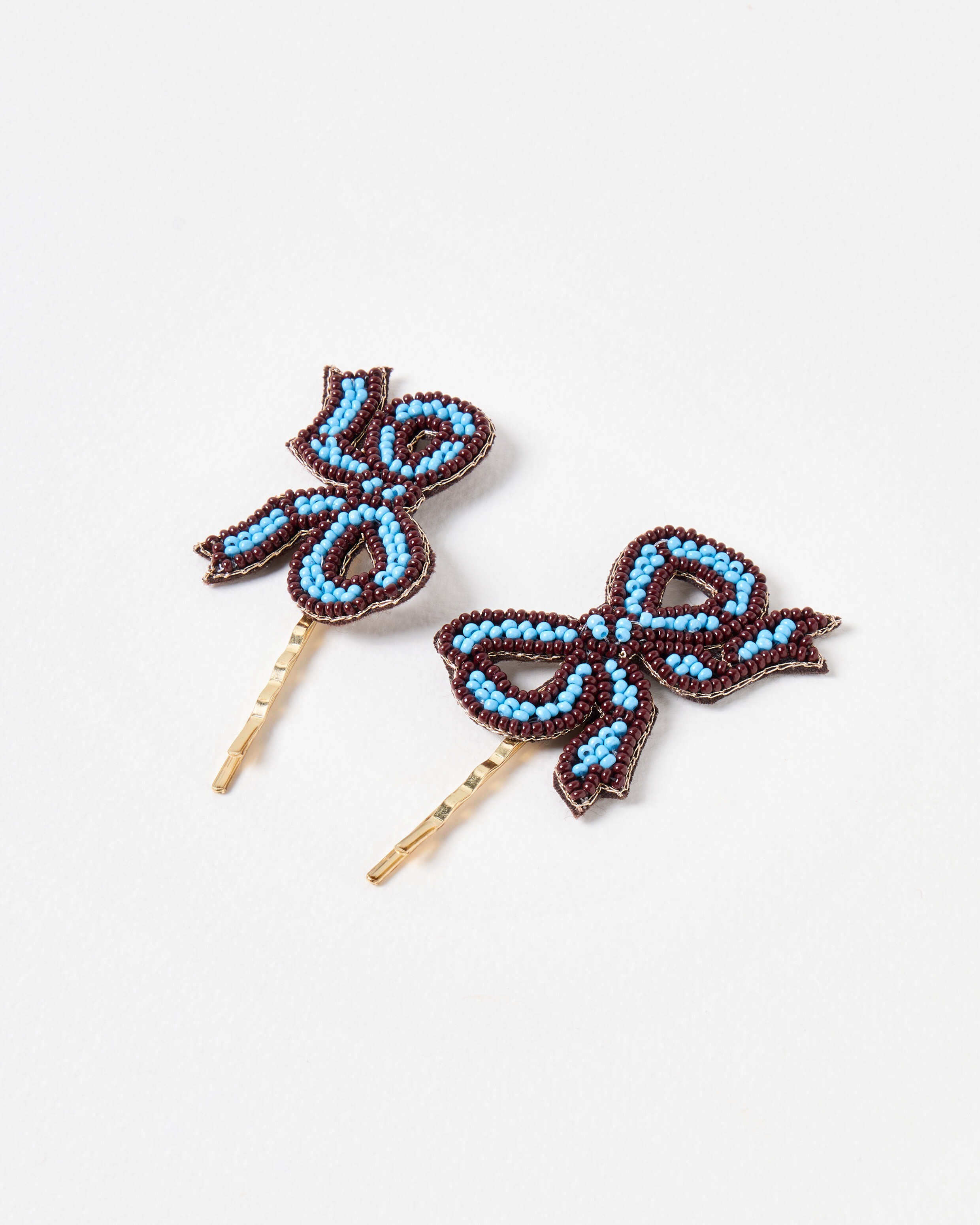 Bryony Beaded Bow Hair Slides Set of Two | Oliver Bonas