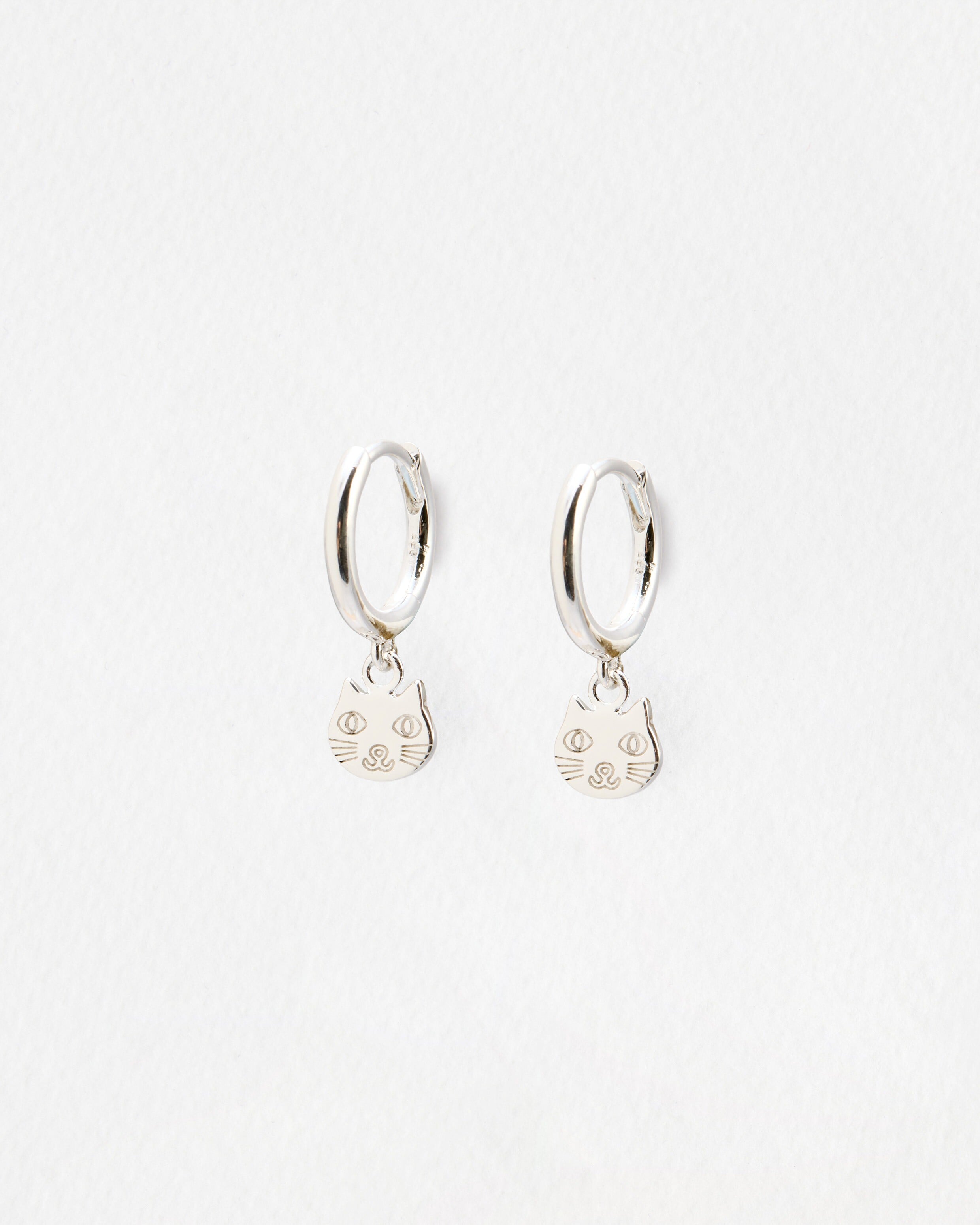 Django Cat Silver Drop Hoop Earrings | Oliver Bonas