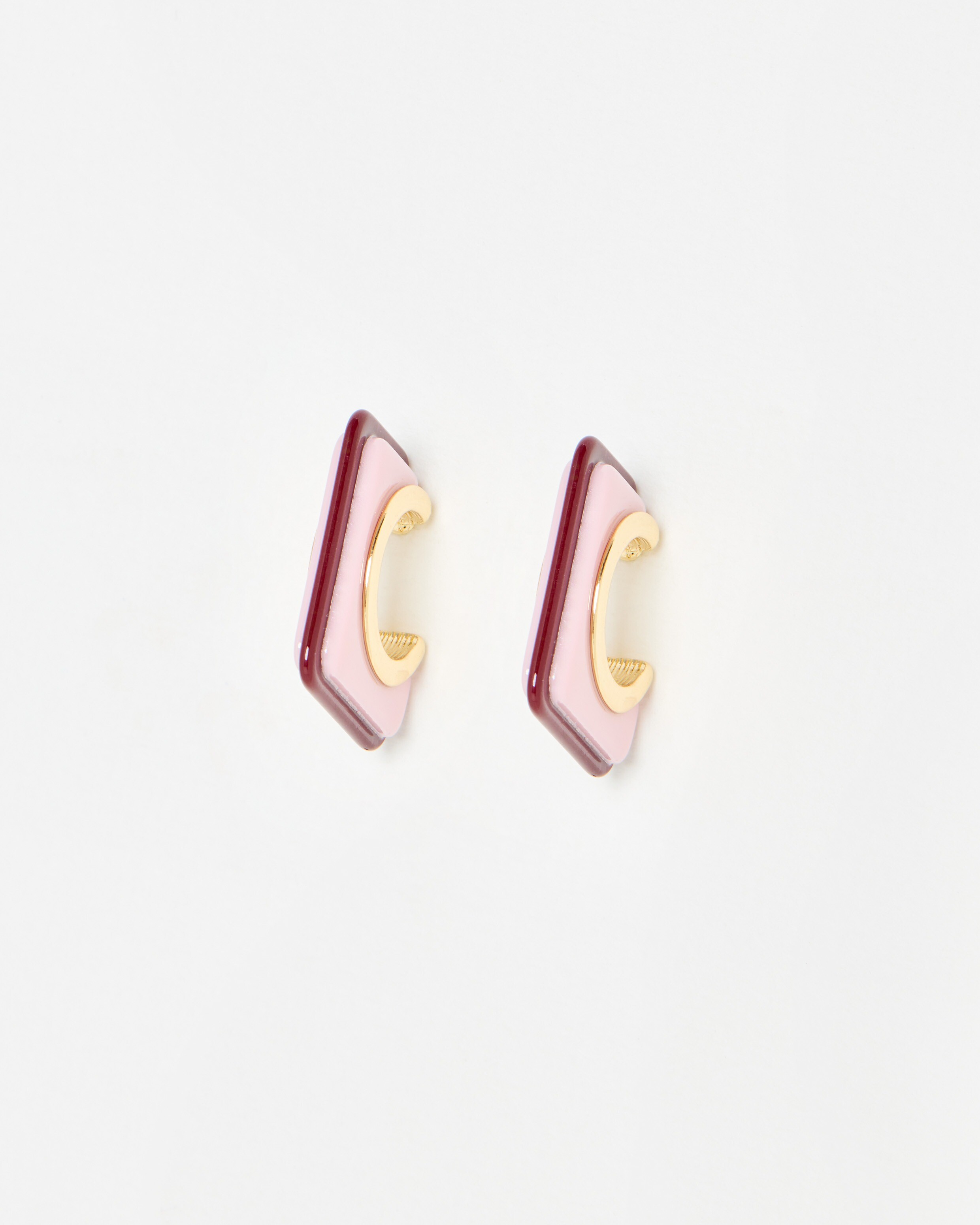 Fuchsia Pink & Red Square Resin Medium Hoop Earrings | Oliver Bonas