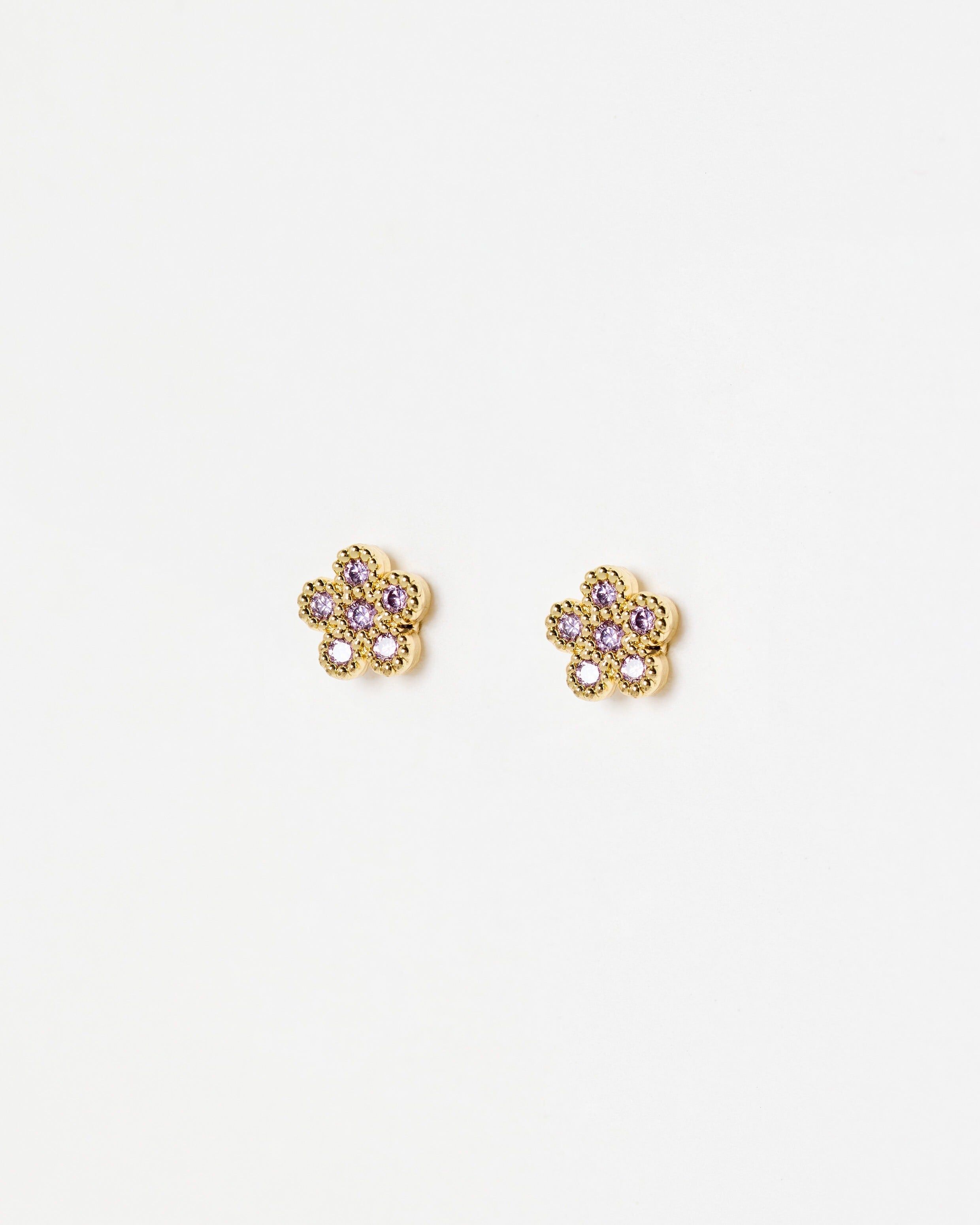 Neve Purple Stone Tiny Flower Stud Earrings | Oliver Bonas