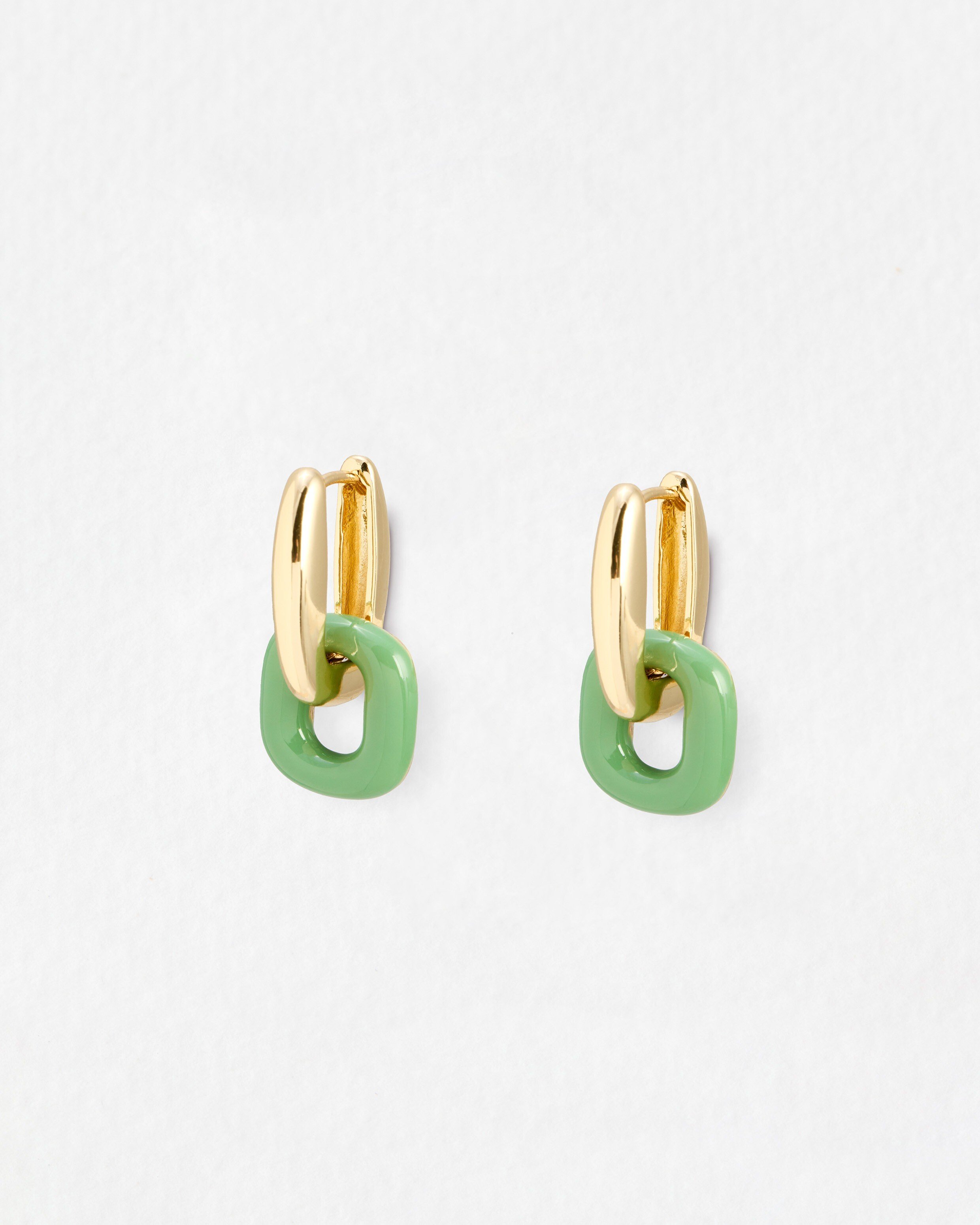 Indie Gold & Green Enamel Drop Hoop Earrings | Oliver Bonas