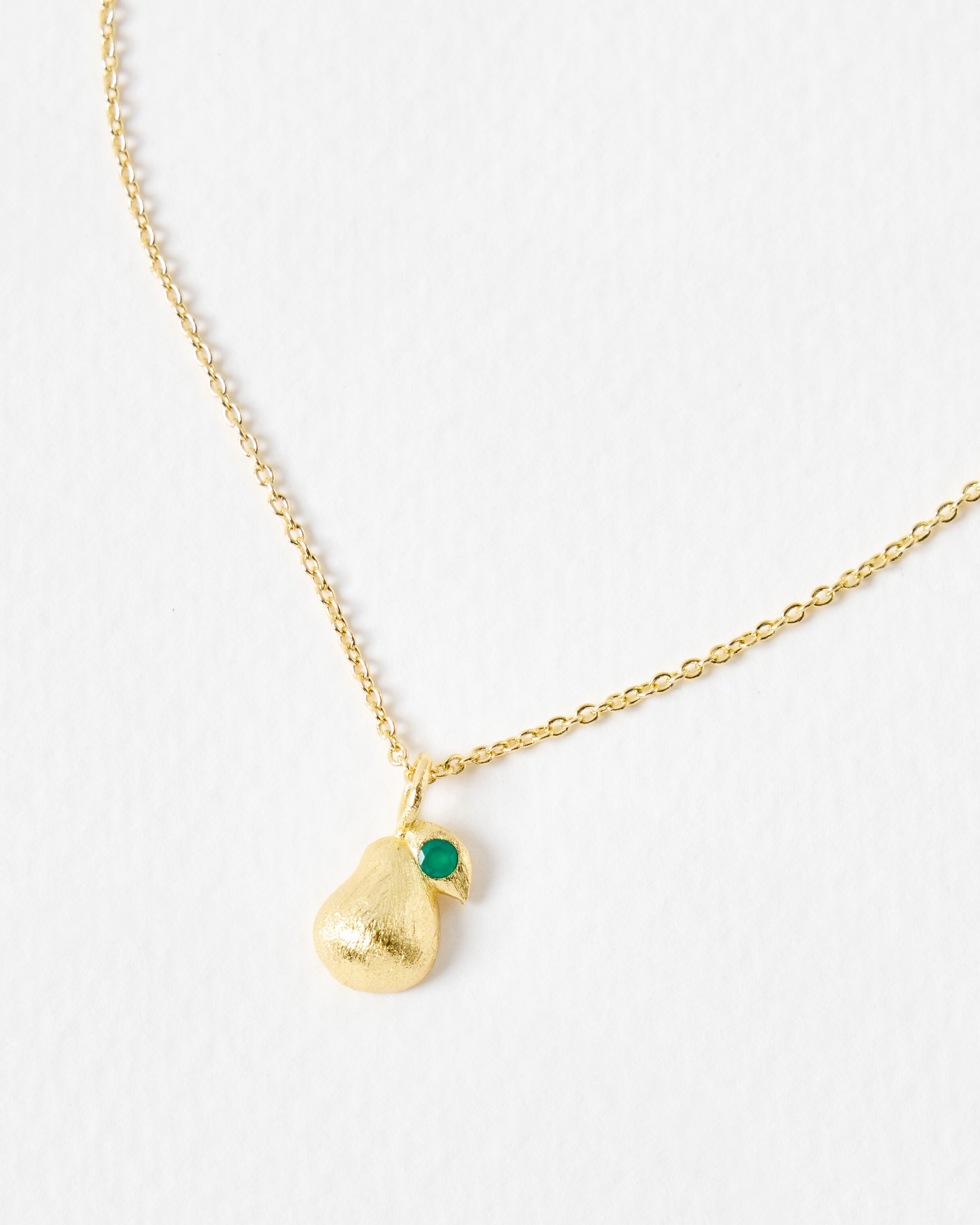Penny Pear Green Onyx Charm Brushed Gold Plated Pendant Necklace ...