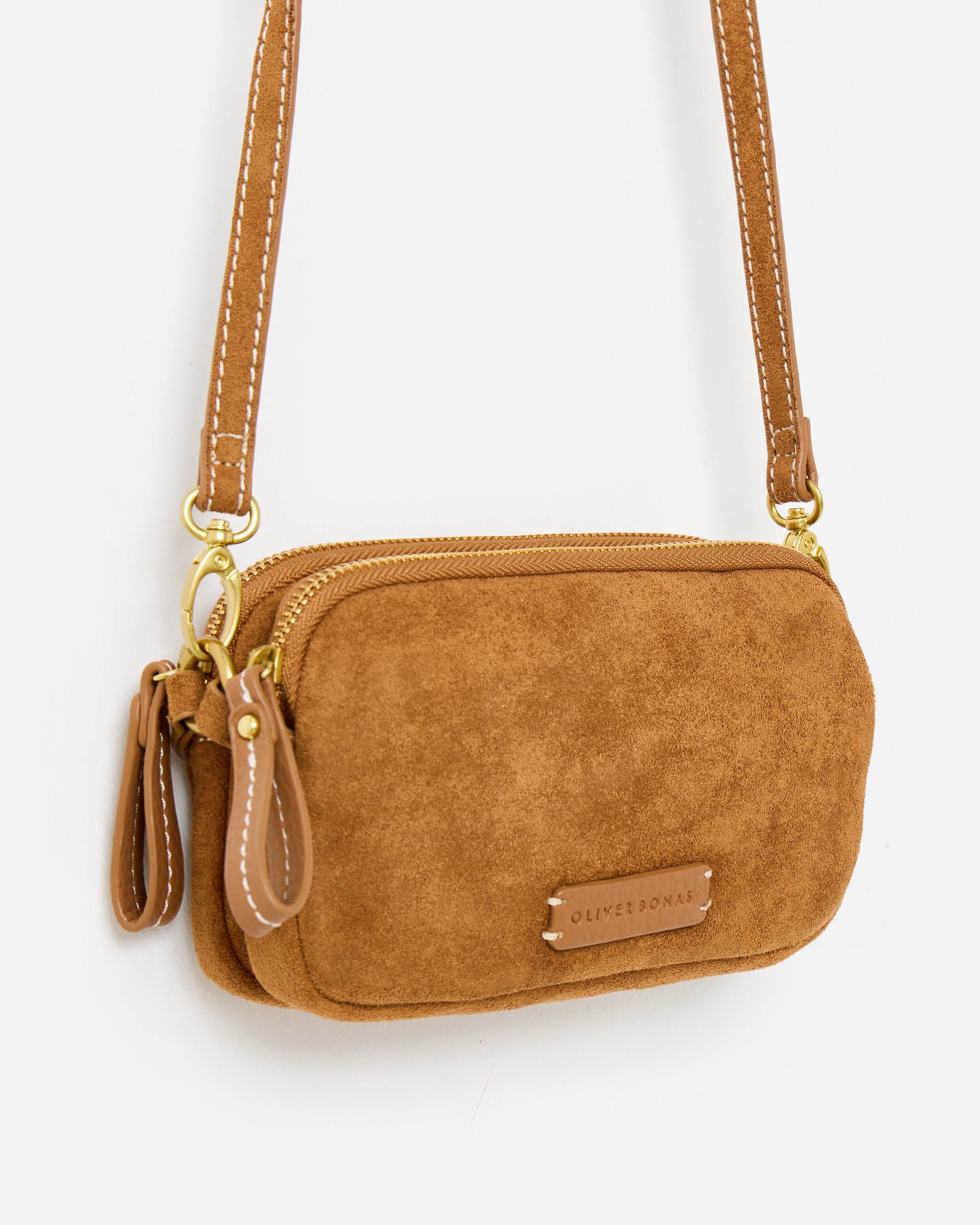Naha Tan Faux Suede Crossbody Bag | Oliver Bonas