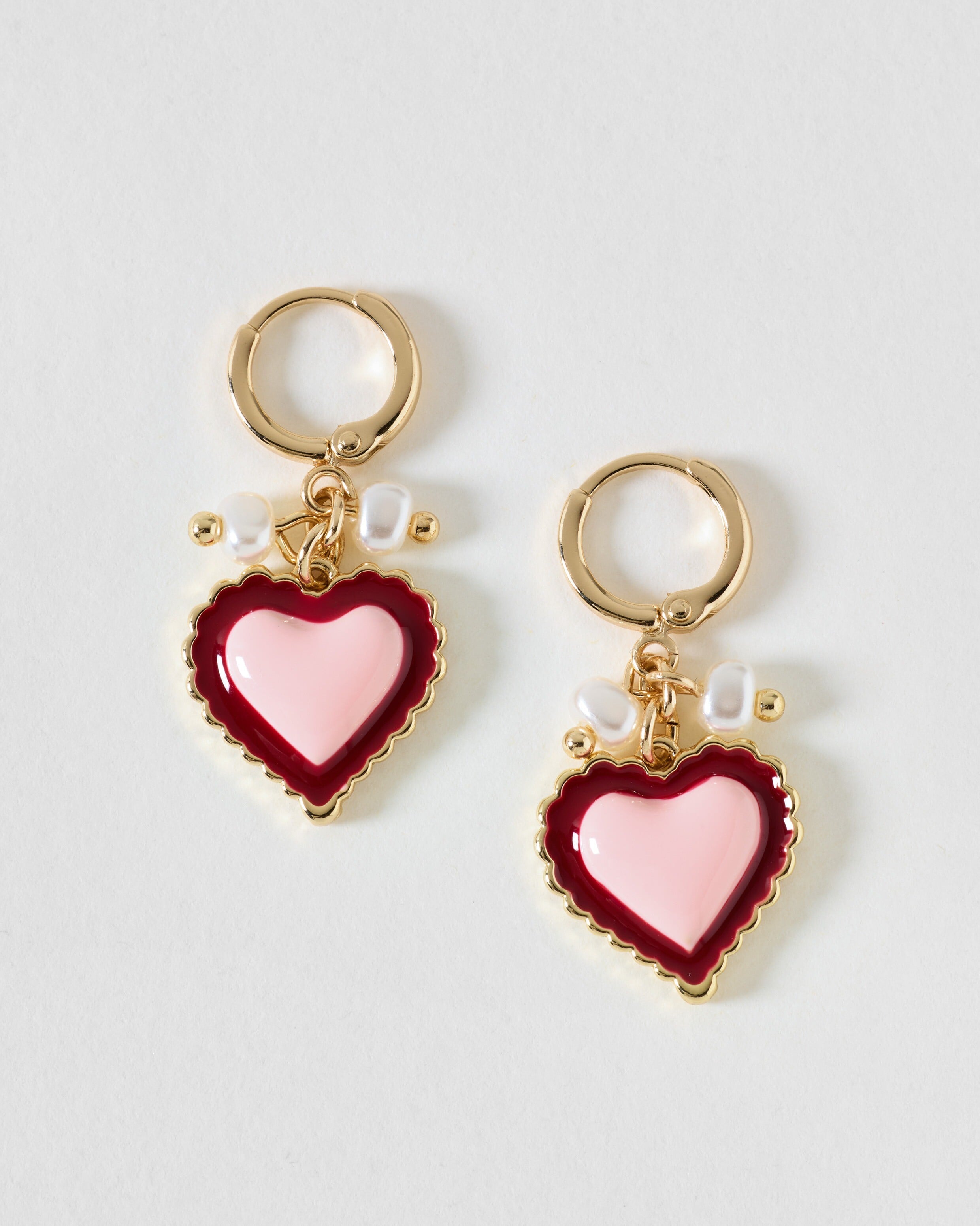Jess Mini Enamel Heart Drop Huggie Earrings | Oliver Bonas