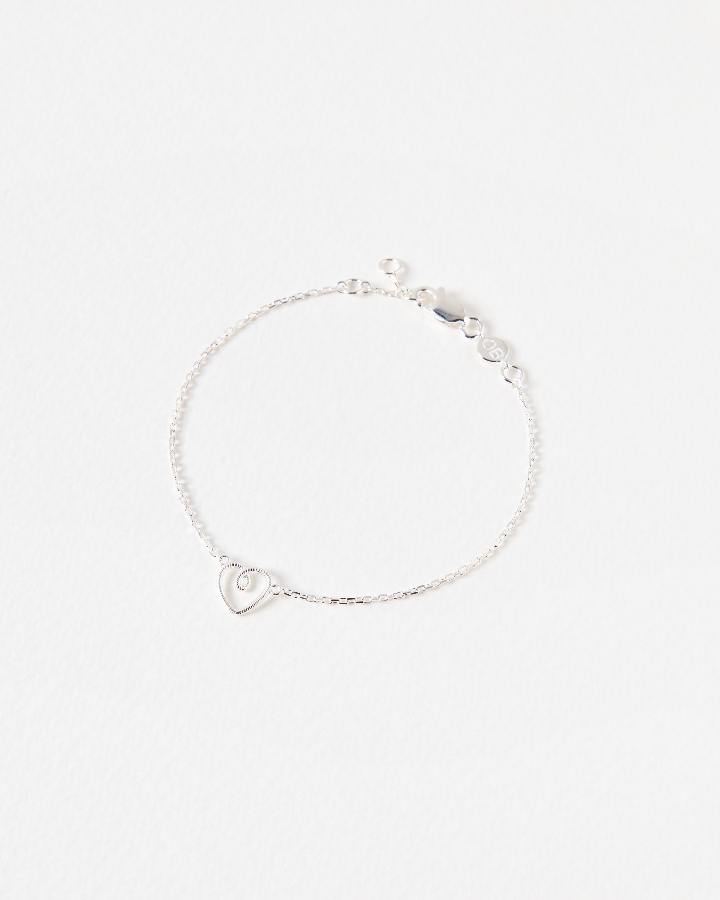 Hali Textured Heart Charm Silver Chain Bracelet | Oliver Bonas