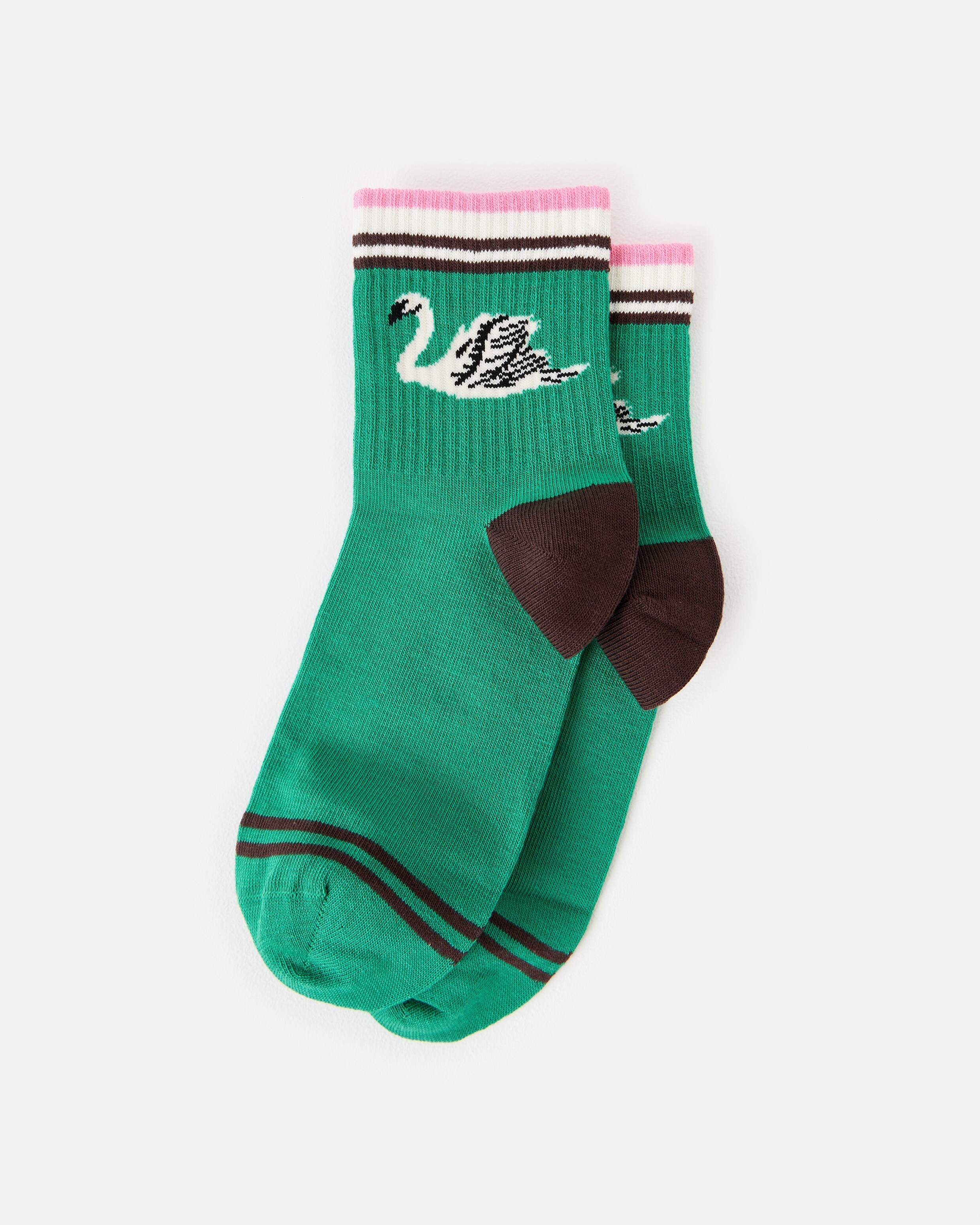 Green Swan Sporty Ankle Socks | Oliver Bonas
