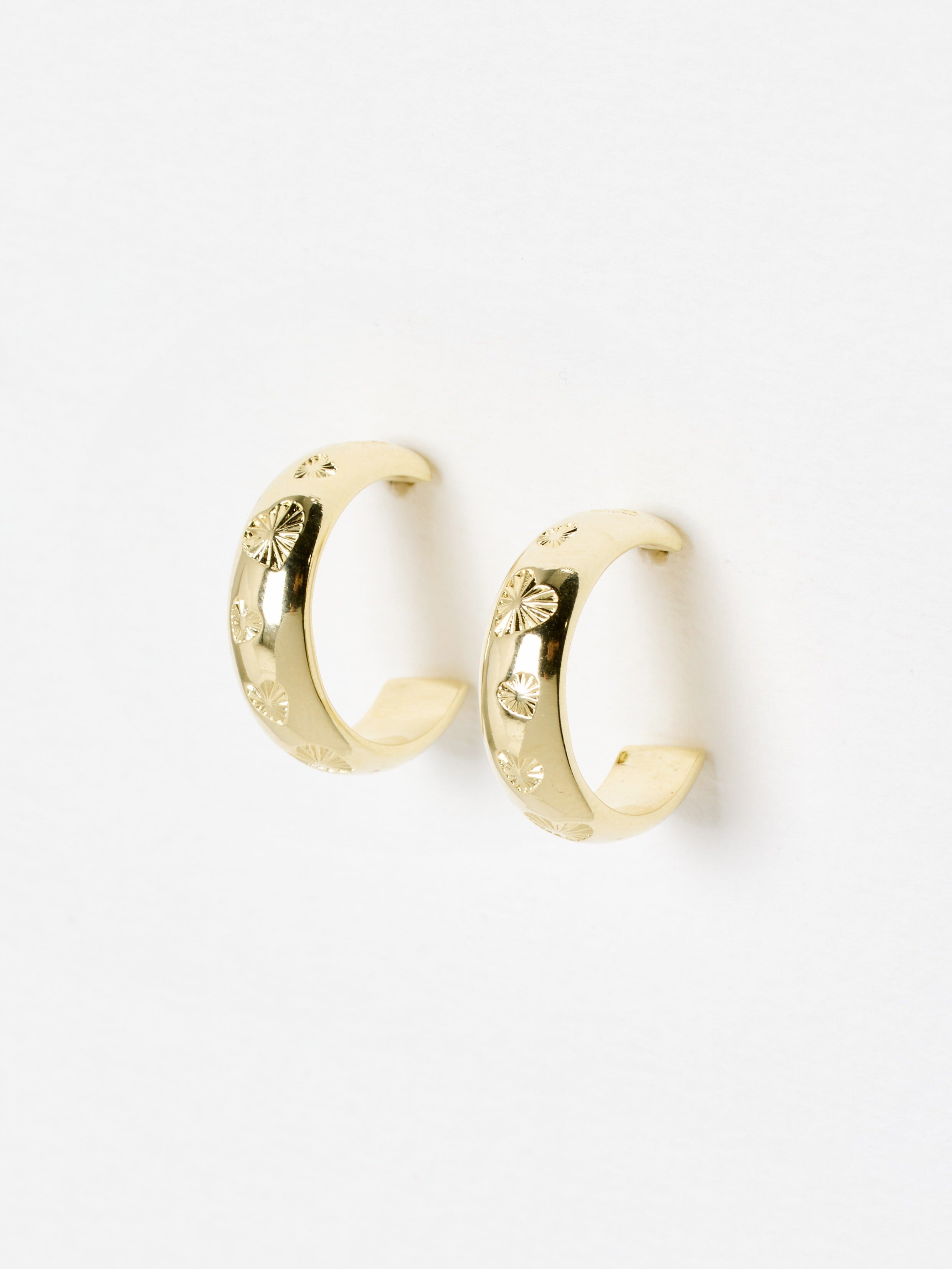 Priya Engraved Heart Gold Plated Hoop Earrings | Oliver Bonas