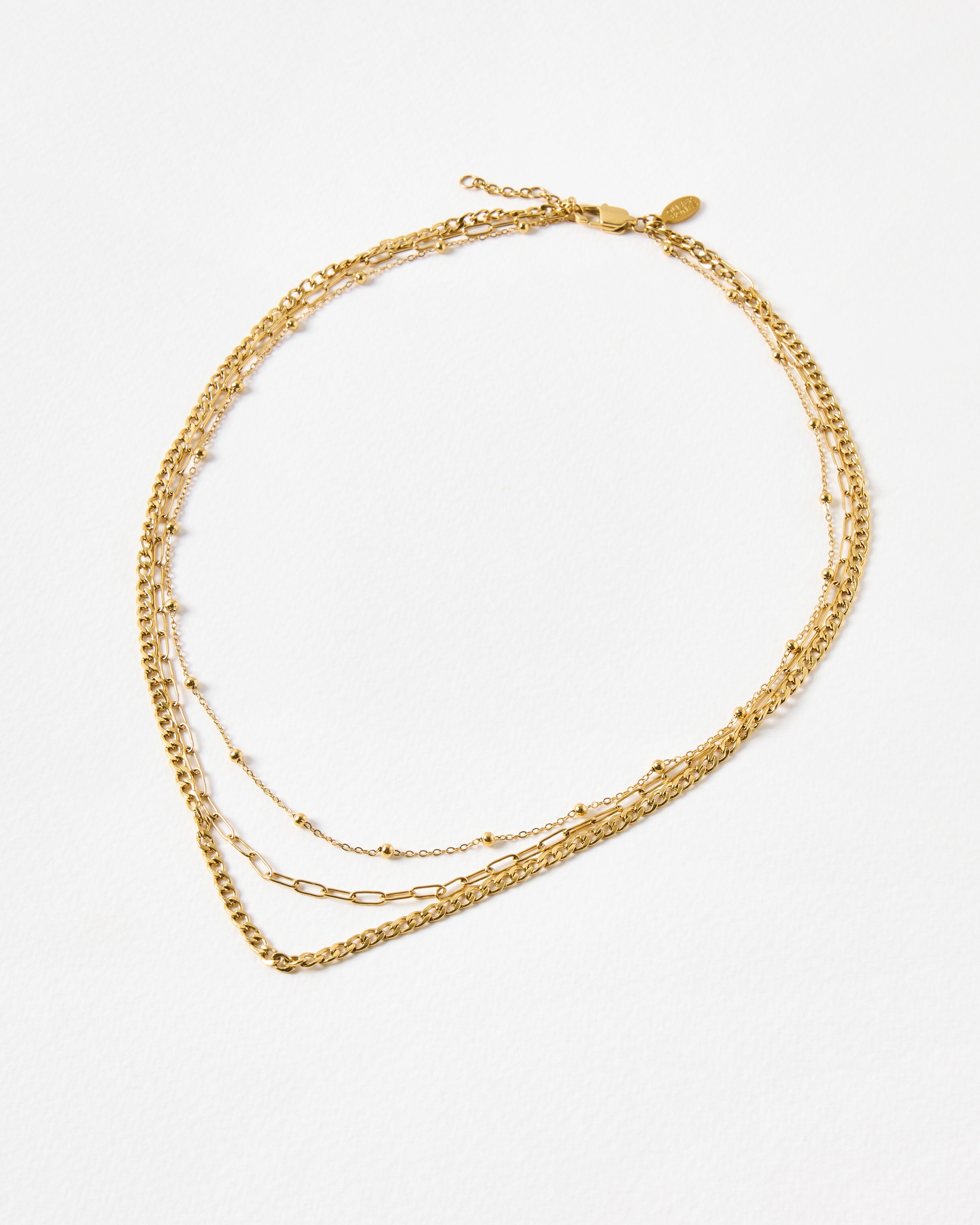 Celine Gold Tone Waterproof Triple Row Chain Necklace | Oliver Bonas