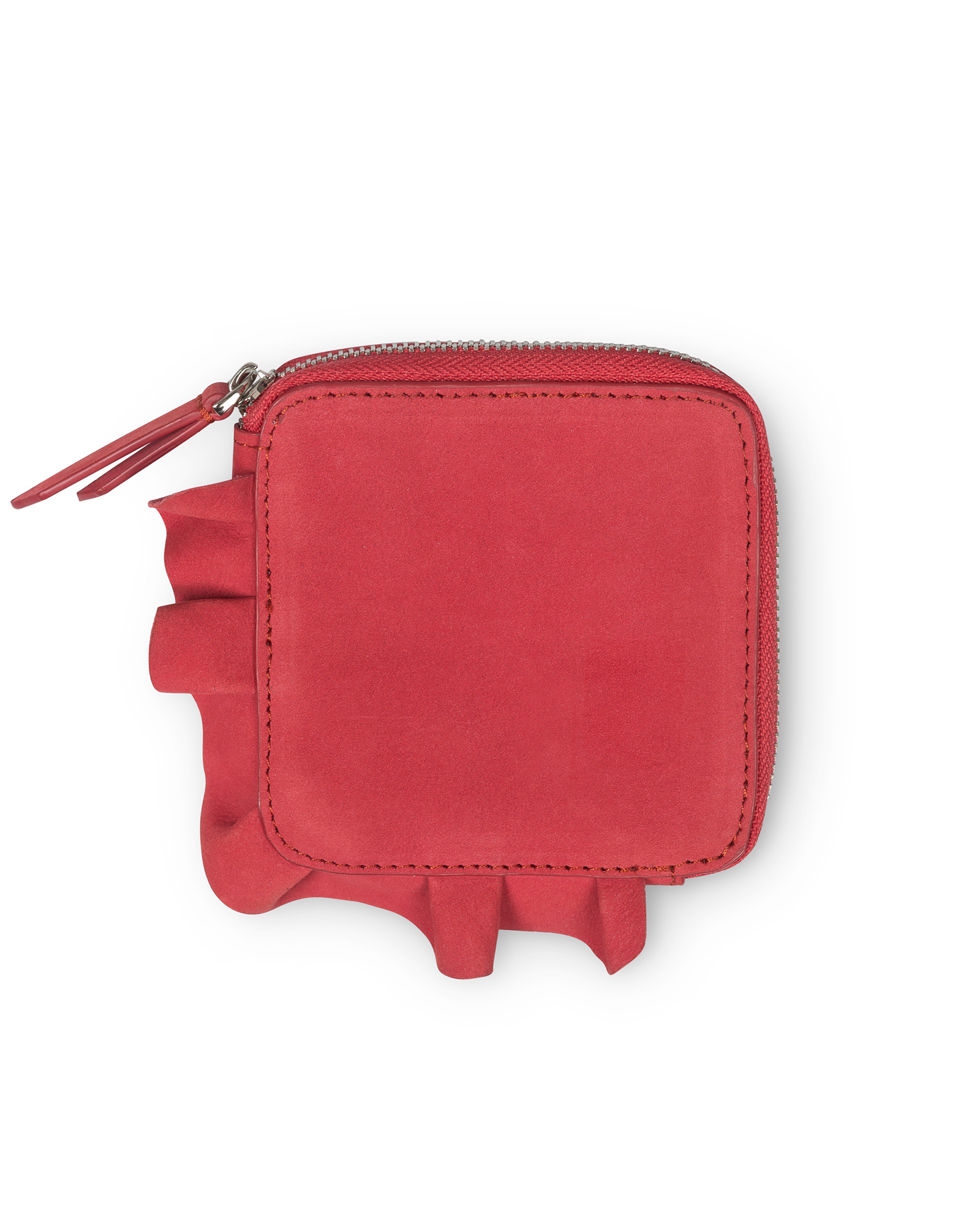 Flo Ruffle Square Red Leather Pouch | Oliver Bonas