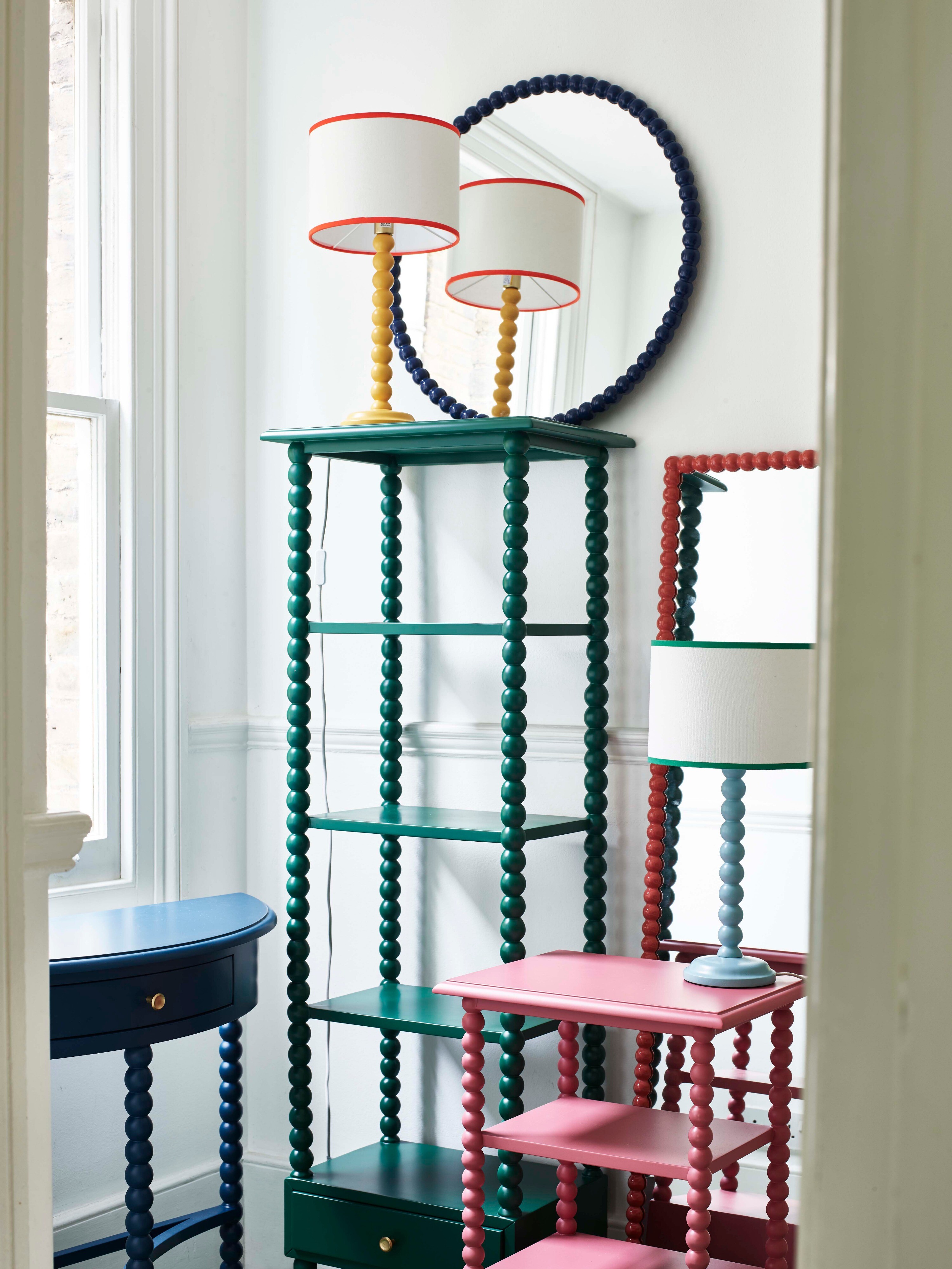 Bobbin Round Blue Wooden Mirror | Oliver Bonas