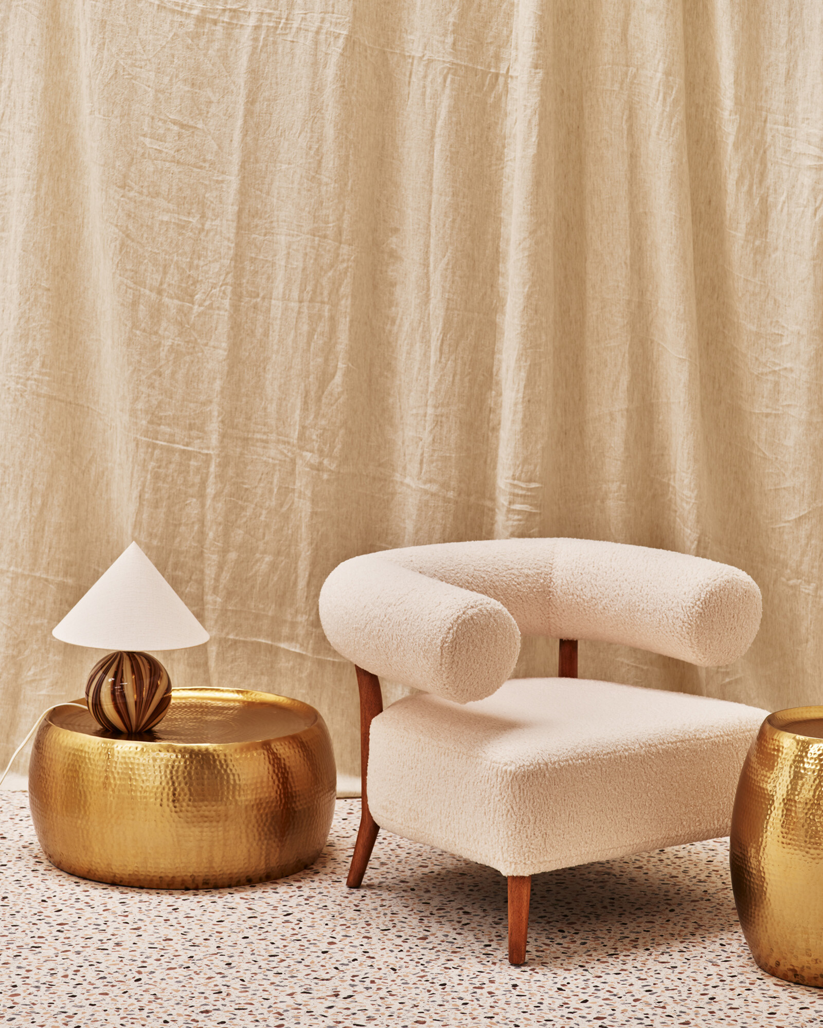 Musa White Boucle Bolster Accent Chair | Oliver Bonas