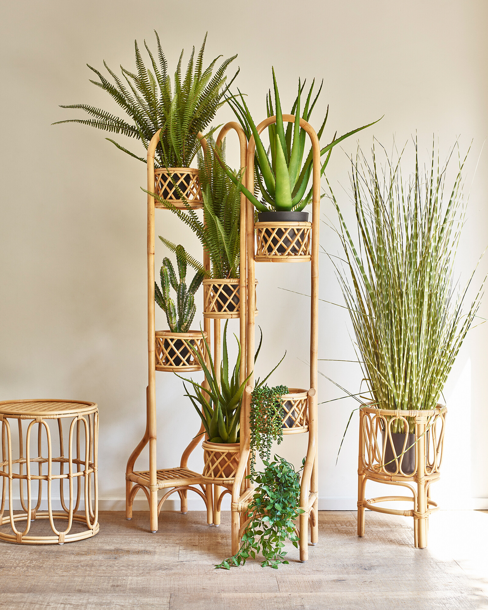 Bali Natural Rattan Folding Plant Stand | Oliver Bonas