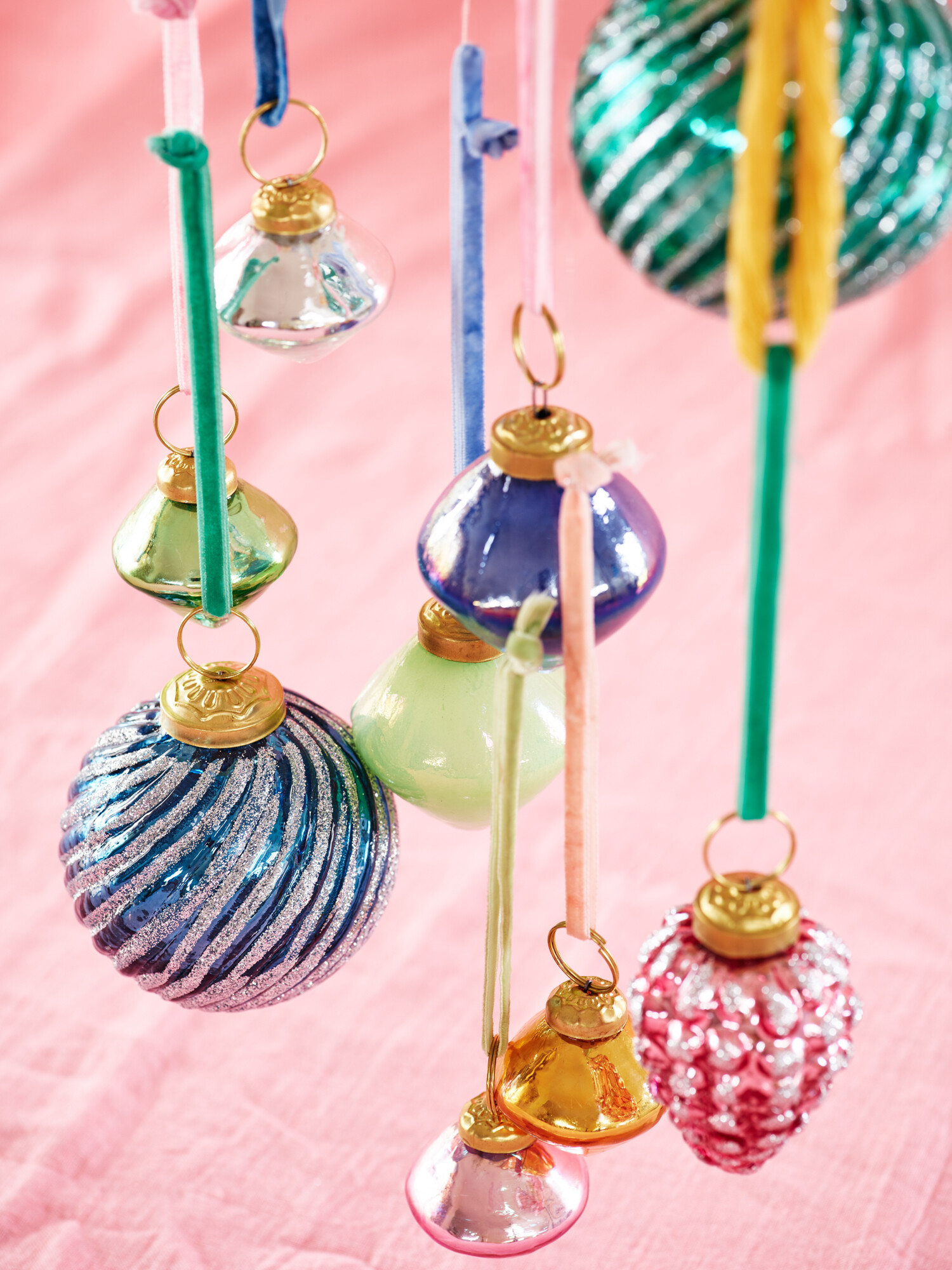 Recycled Glass Christmas Baubles Set of Three | Oliver Bonas