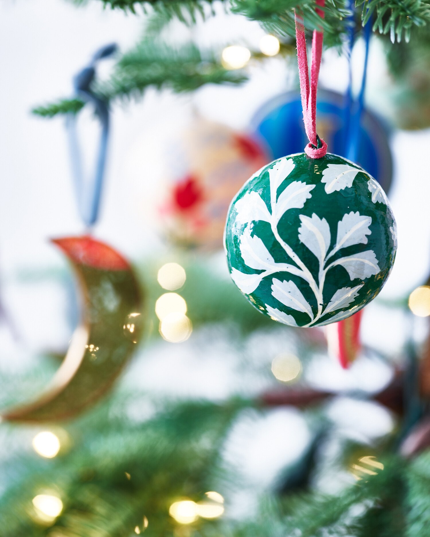 Hand Painted Paper Mache Christmas Tree Decorations Set of Three ...