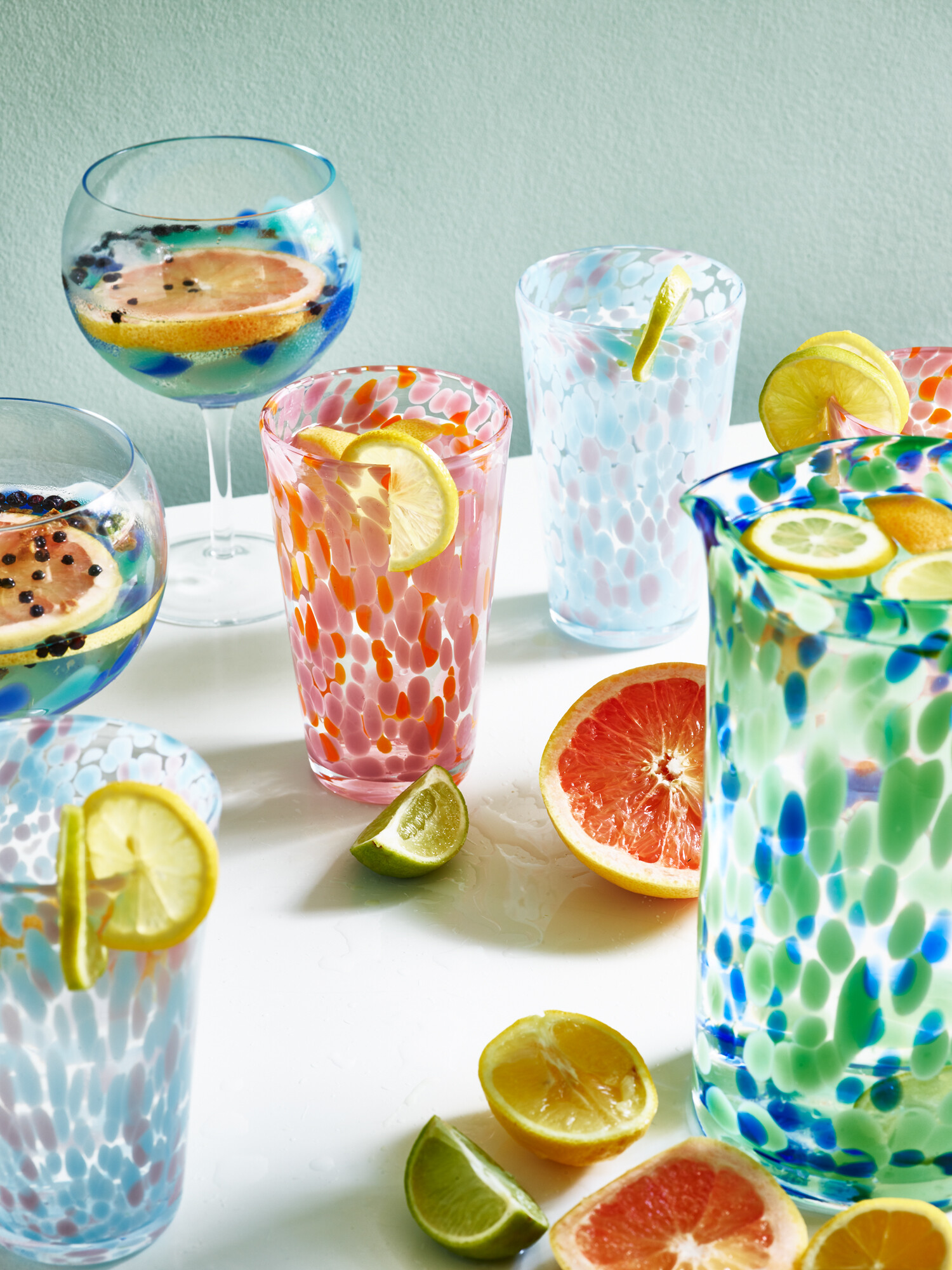 Bexton Spot Green Glass Water Jug | Oliver Bonas