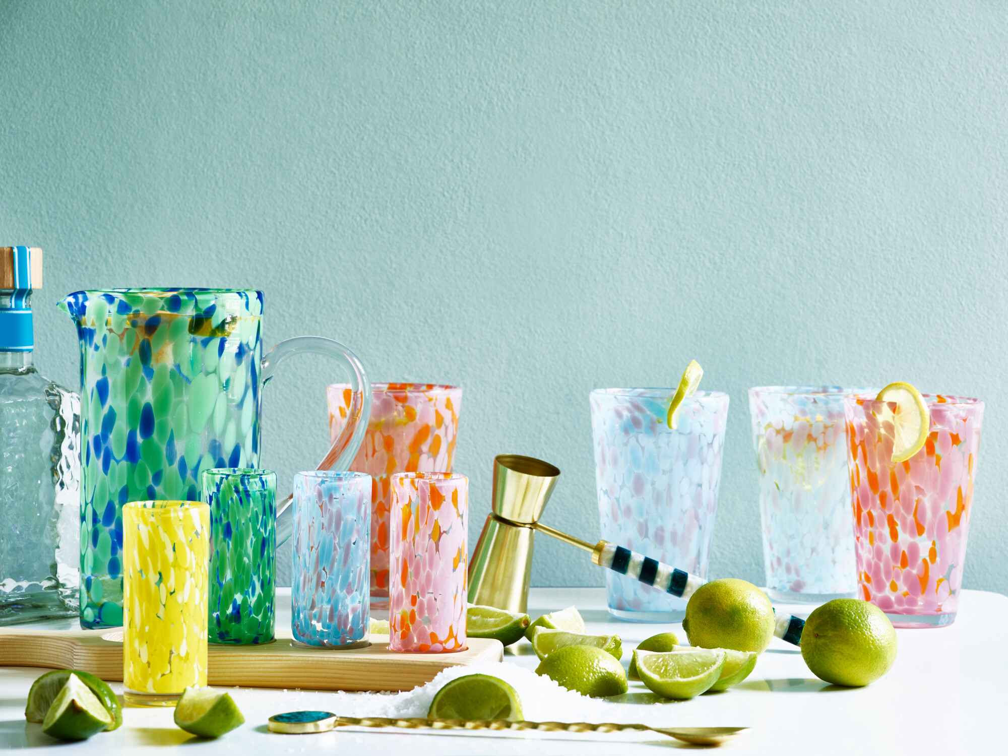 Bexton Blue Spot Glass Highball Tumblers | Oliver Bonas