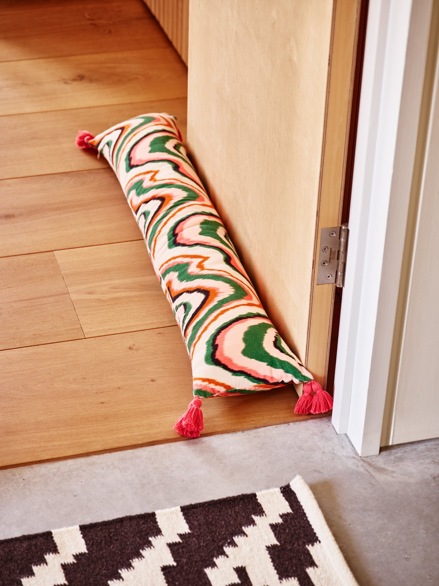 Abstract Green Fabric Draught Excluder Cushion | Oliver Bonas