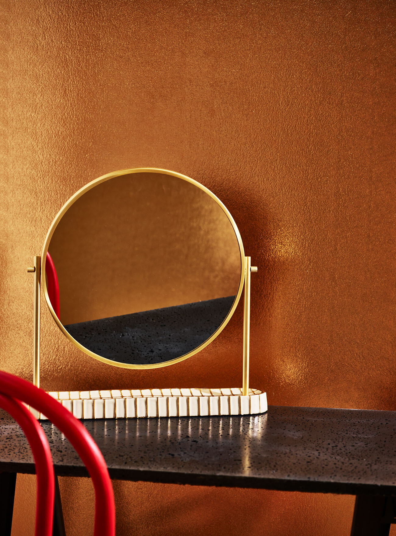 Cilo Gold & Cream Round Dressing Table Mirror | Oliver Bonas