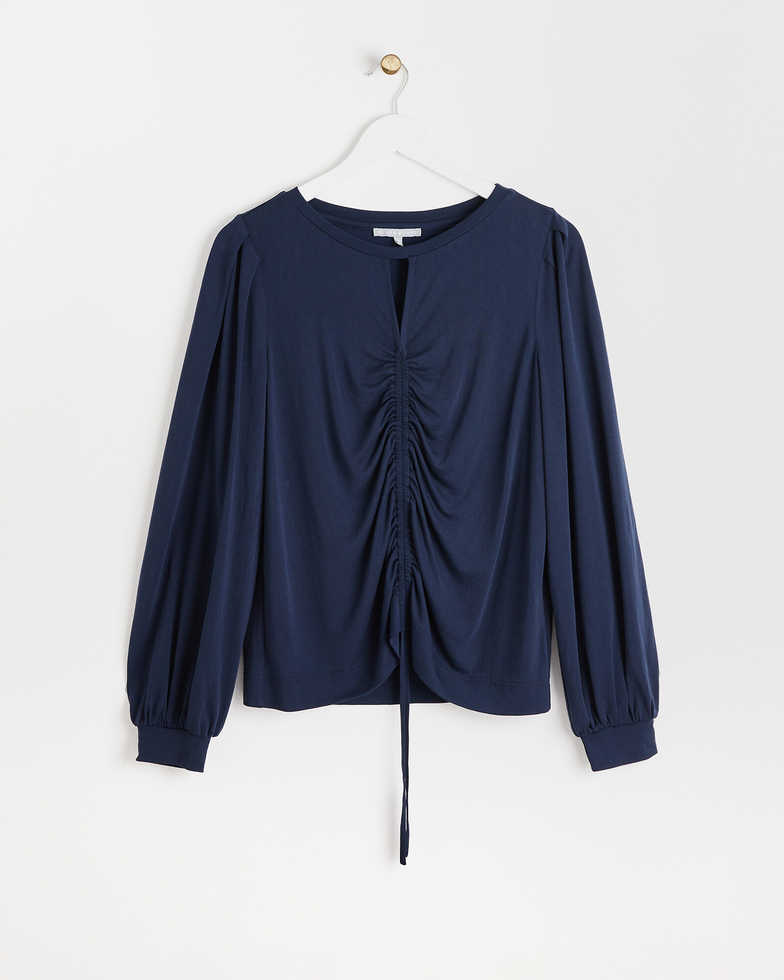 Ruched Dark Blue Long Sleeve Top | Oliver Bonas