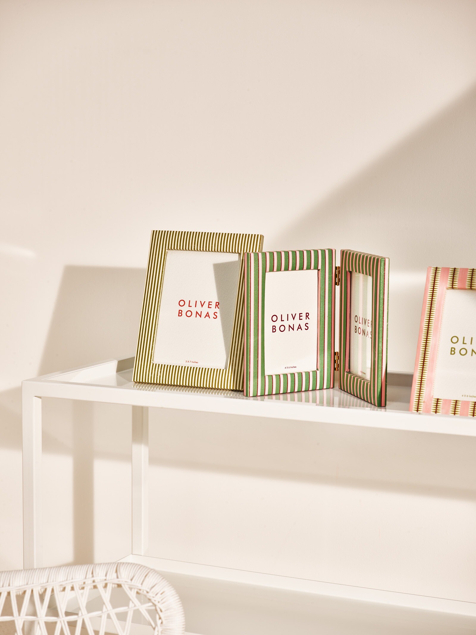 Tierra Pink & Green Stripe Multi Photo Frame 6x4" | Oliver Bonas