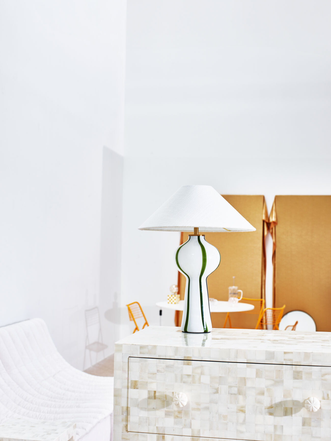 Albus Green Stripe Glass Desk & Table Lamp | Oliver Bonas