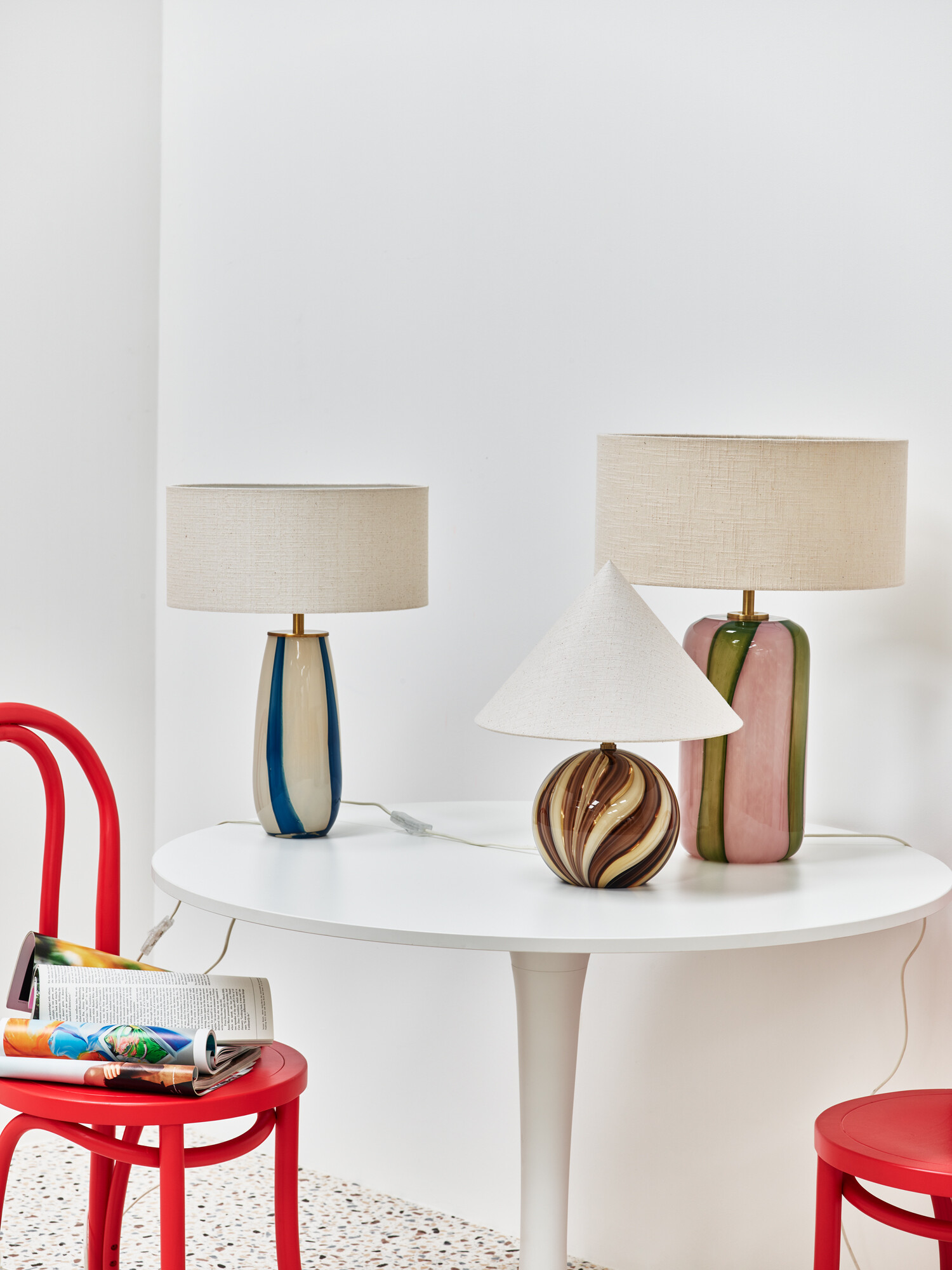Clara Pink & Green Stripe Glass Desk & Table Lamp | Oliver Bonas