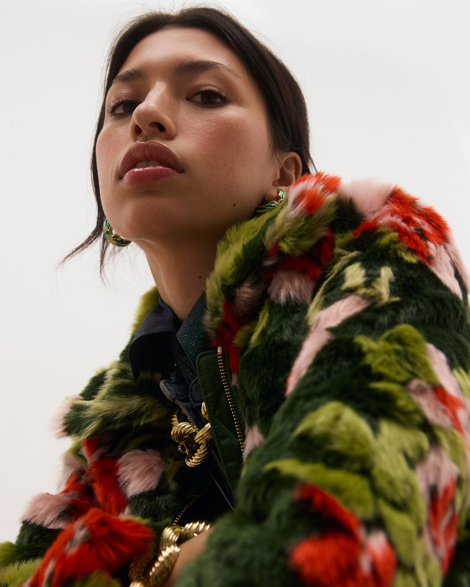 Green Floral Faux Fur Coat | Oliver Bonas