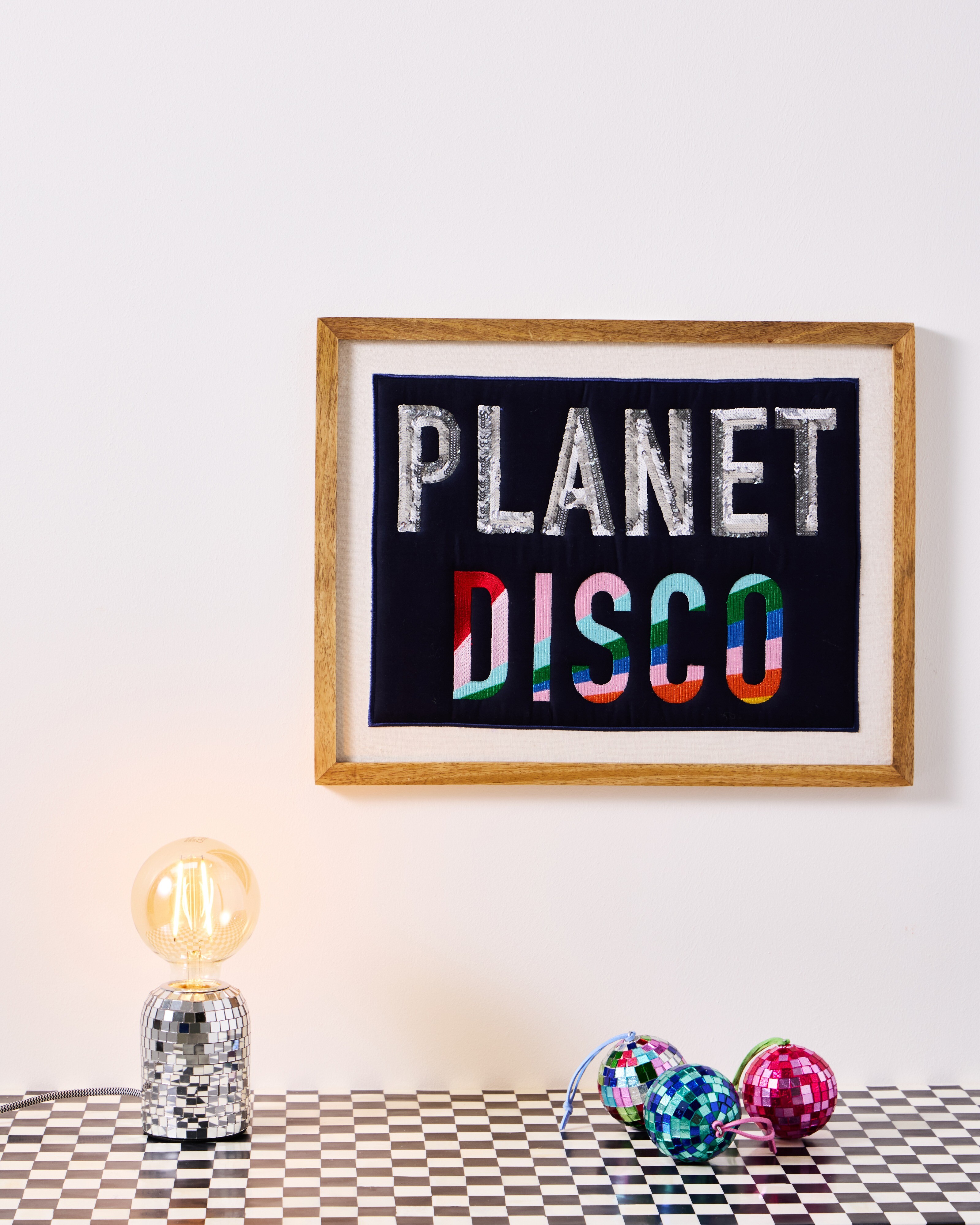 Planet Disco Blue Sequin Framed Wall Art | Oliver Bonas
