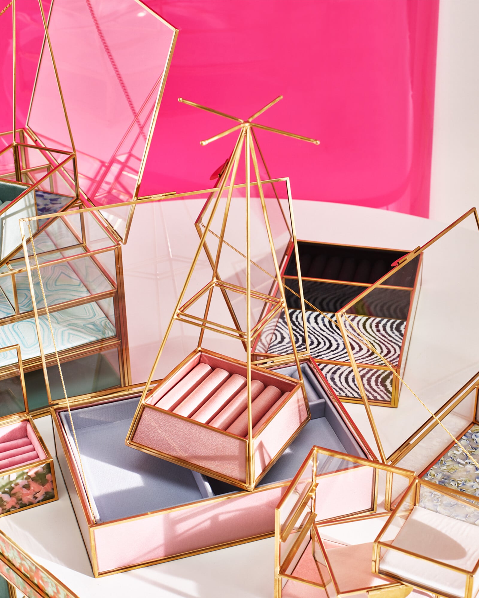 Gold & Glass Pink Satin Jewellery Box | Oliver Bonas