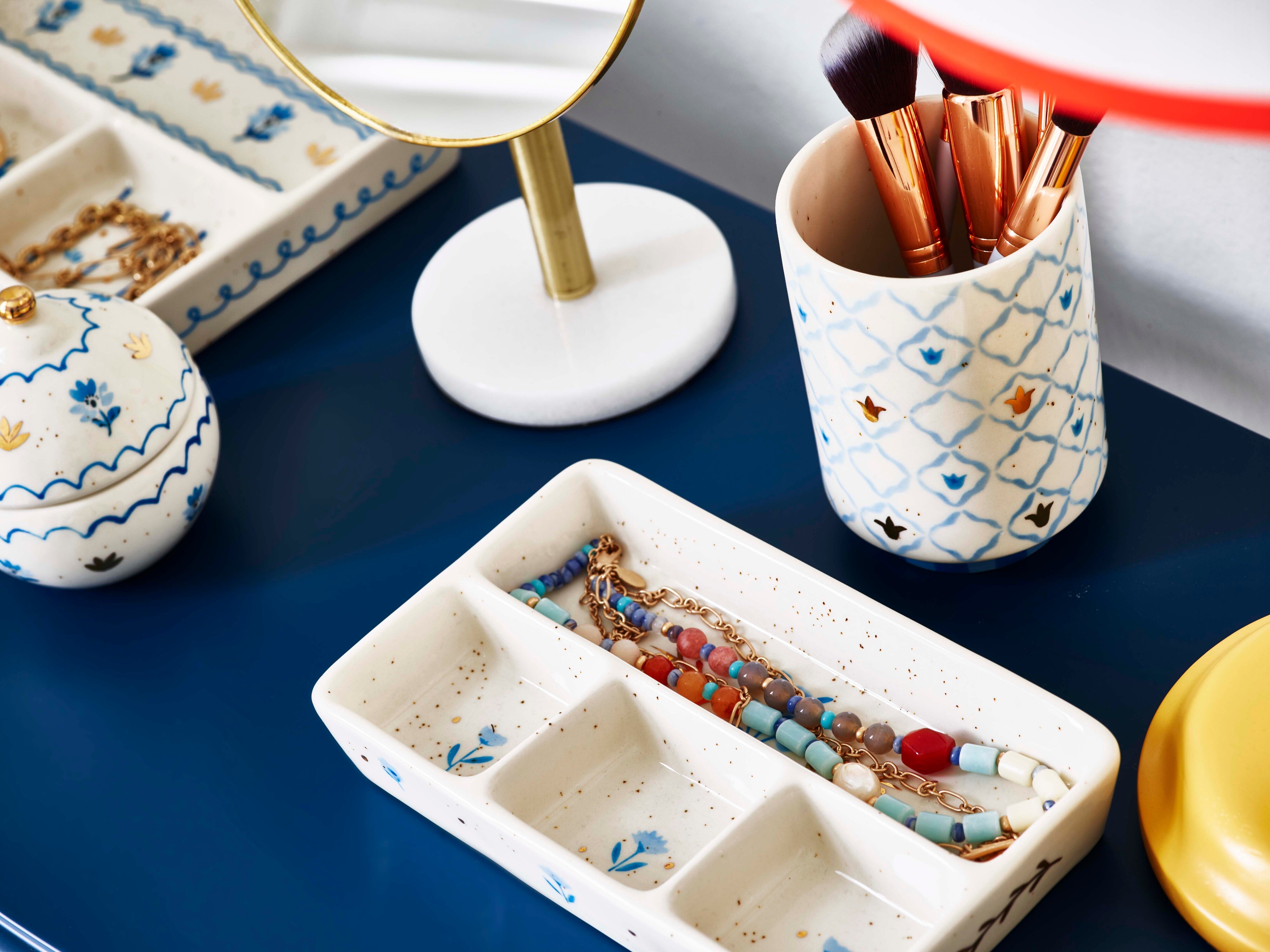 Loretta White & Blue Ceramic Tray Medium | Oliver Bonas