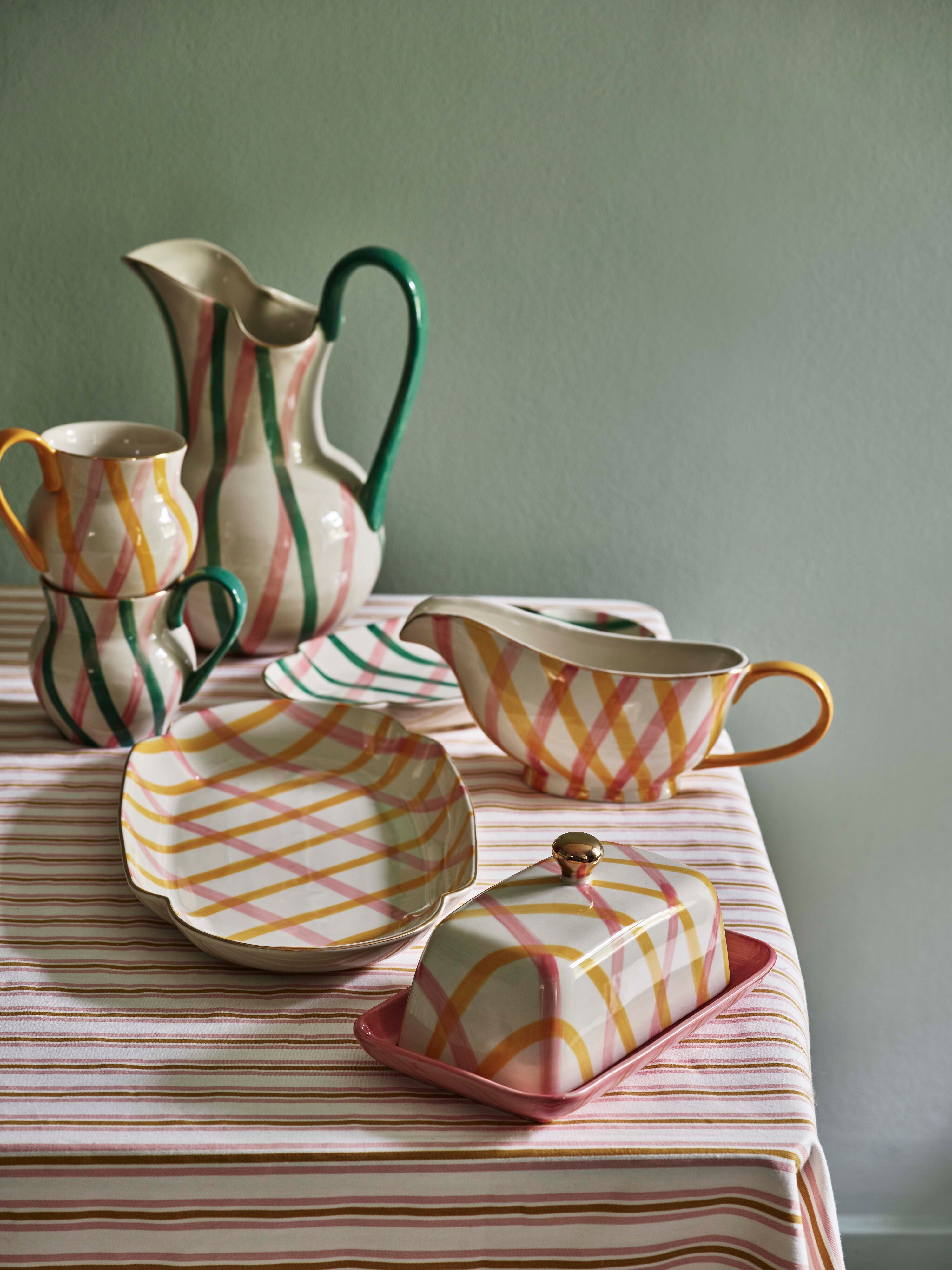 Mae Check Pink & Green Ceramic Jug | Oliver Bonas