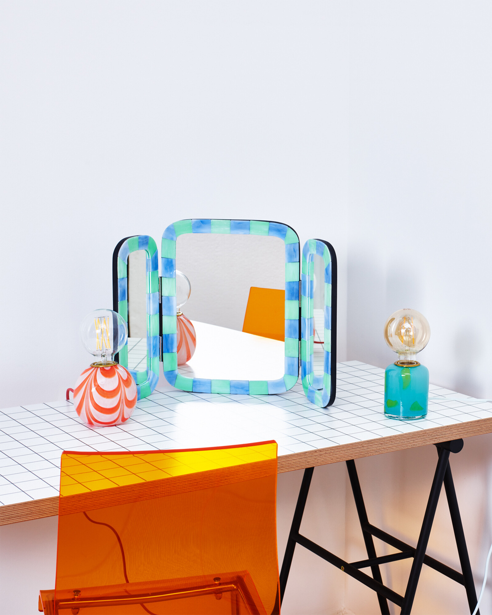 Alyssa Green & Blue Glass Dressing Table Mirror | Oliver Bonas