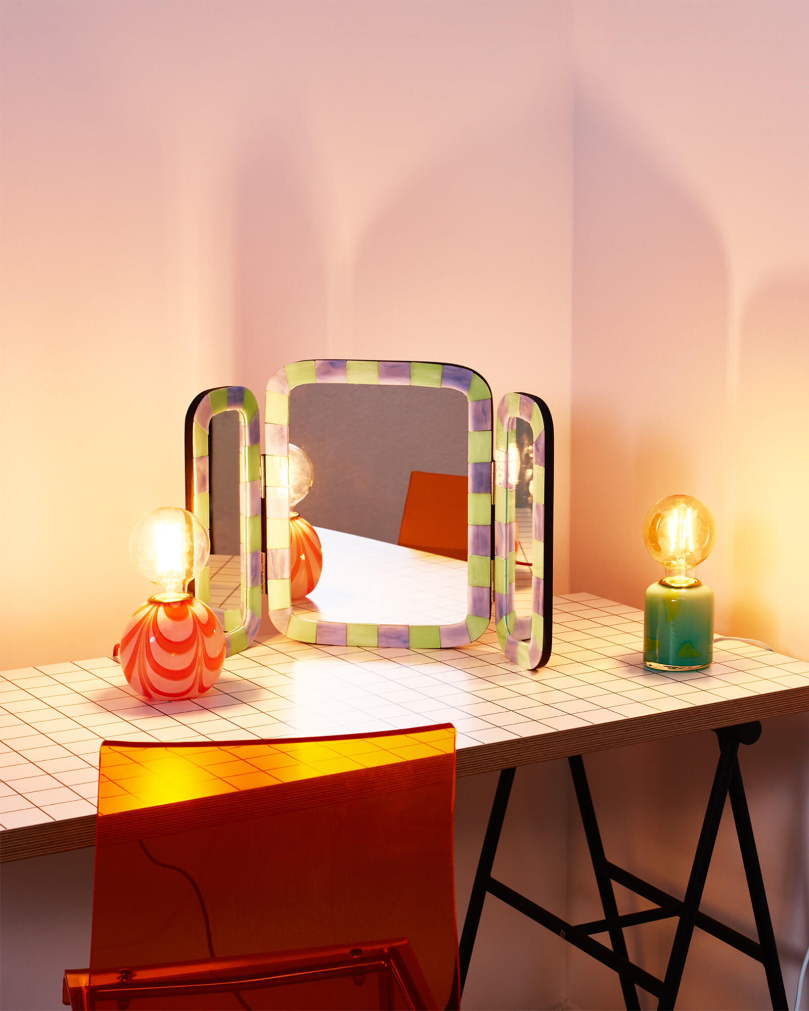 Alyssa Green & Blue Glass Dressing Table Mirror | Oliver Bonas