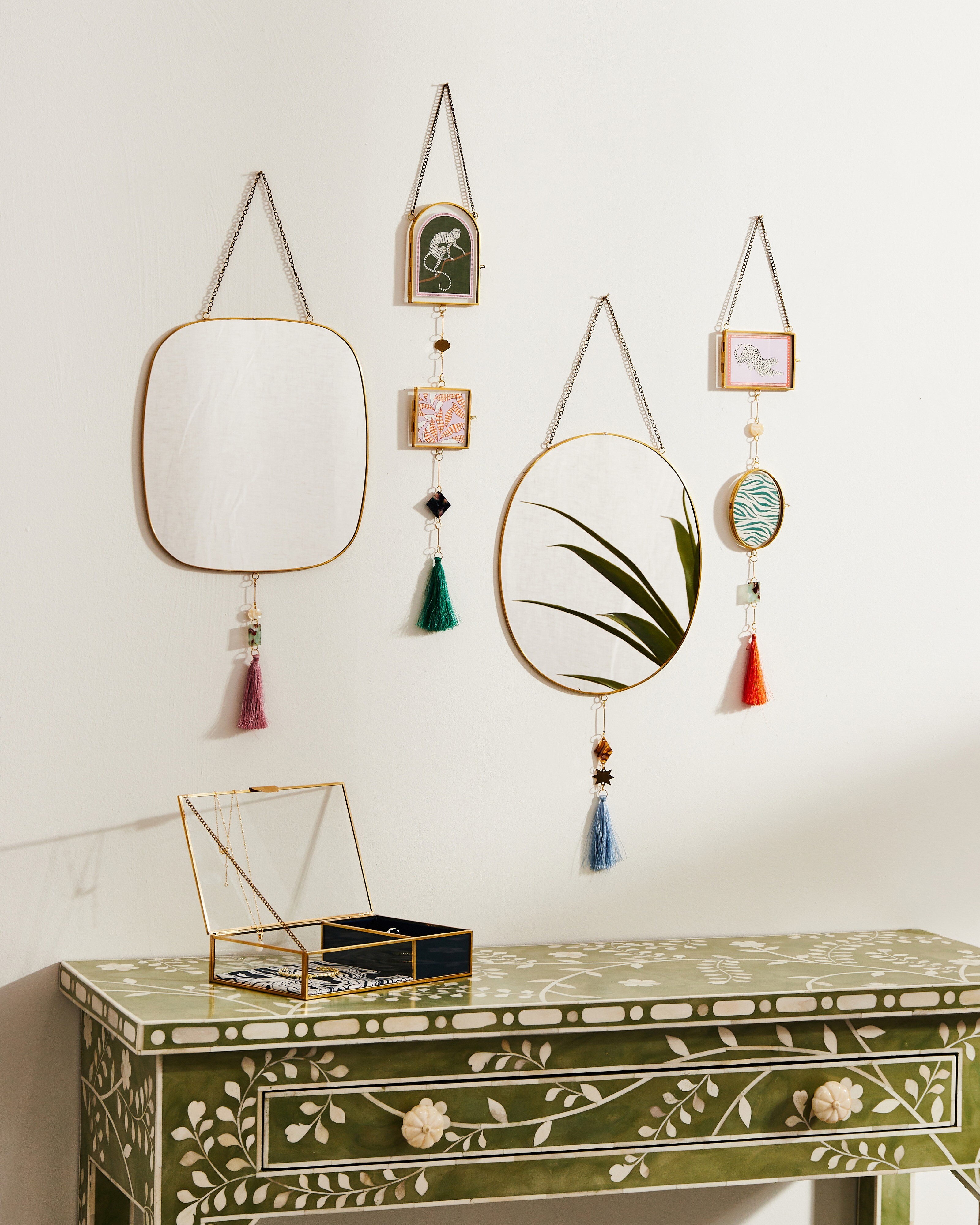 Hanging Blue Tassel Embellished Oval Wall Mirror | Oliver Bonas