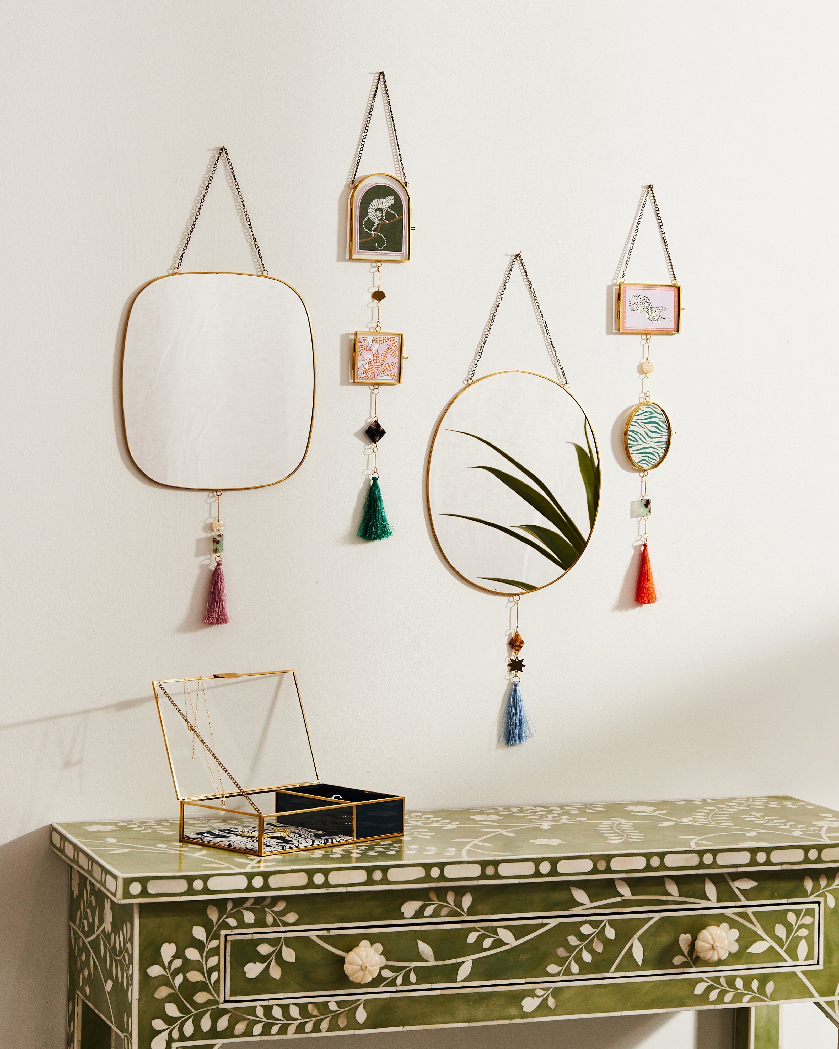 Embellished Green Tassel Gold Metal Hanging Picture Frame | Oliver Bonas