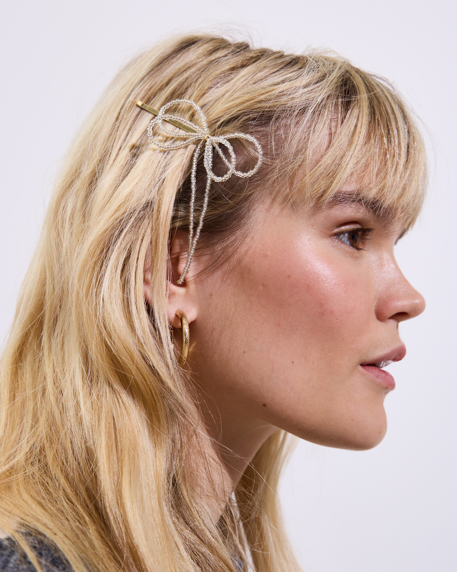 Eliza Beaded Bow Gold Hair Slides Set of Two | Oliver Bonas