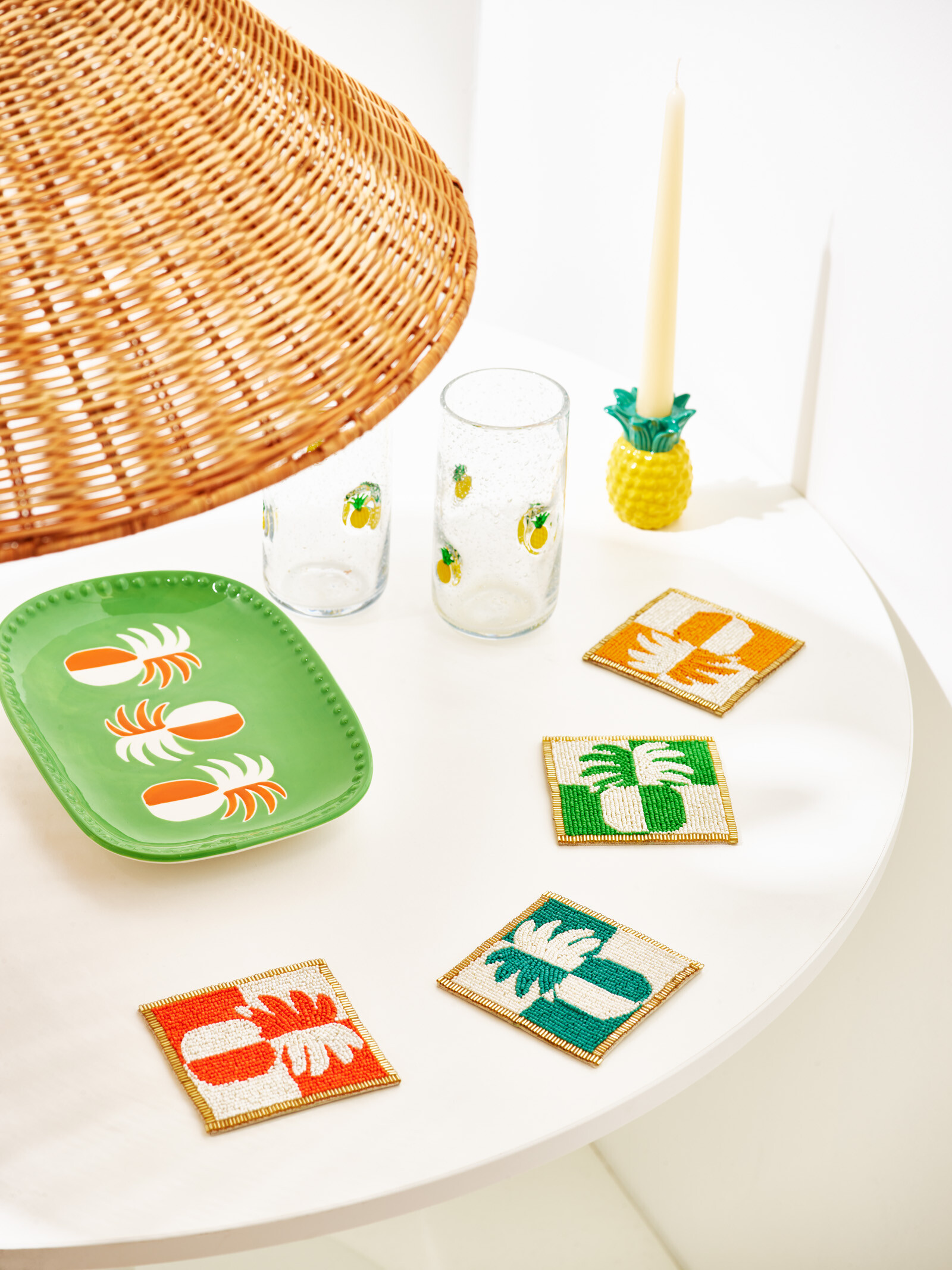 Pineapple Square Beaded Coasters Set of Four | Oliver Bonas