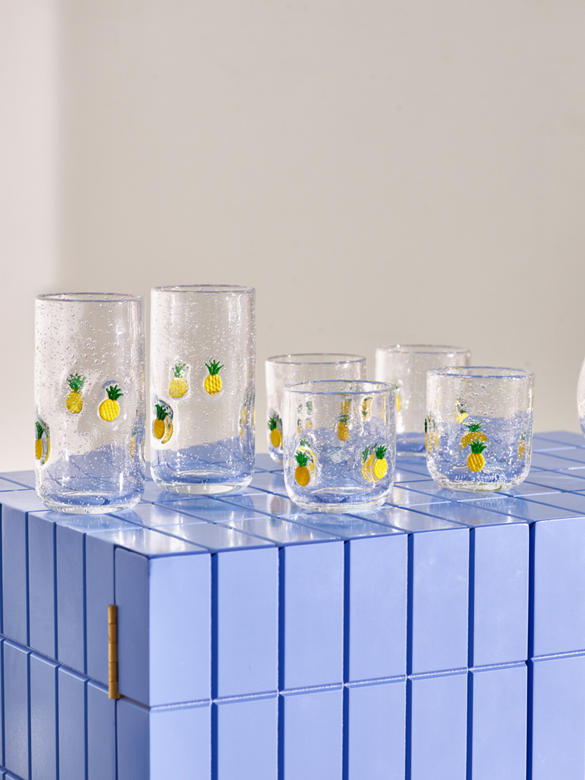 Pineapple Motif Clear Drinking Glasses Set of Two | Oliver Bonas