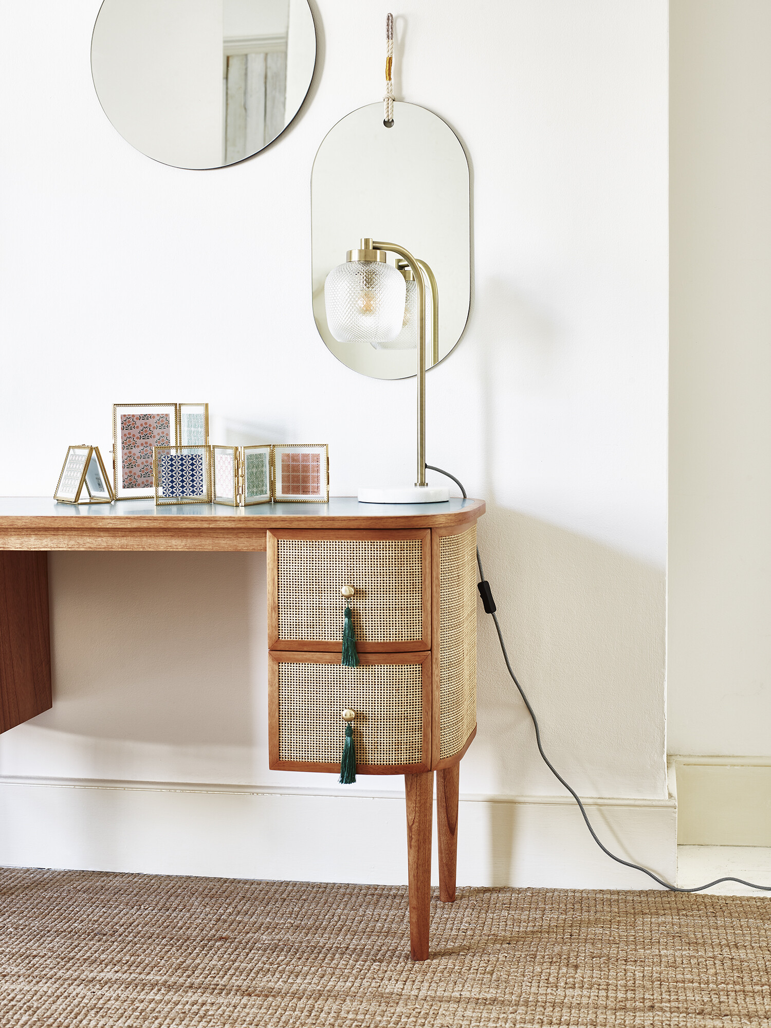 Kinship Rattan Teal Blue Desk & Dressing Table | Oliver Bonas
