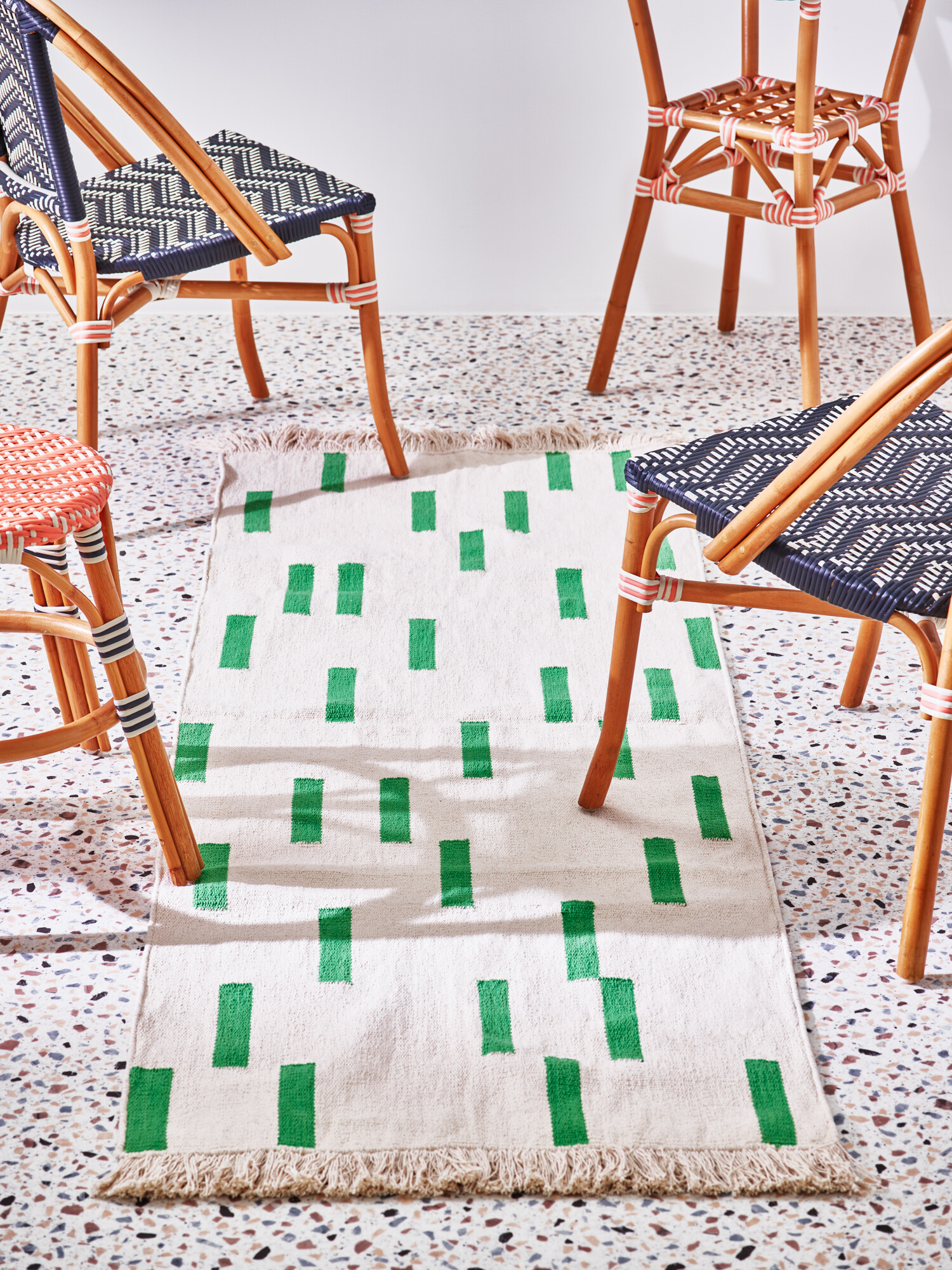 Dash Cream & Green Geometric Runner Rug 200x70cm | Oliver Bonas