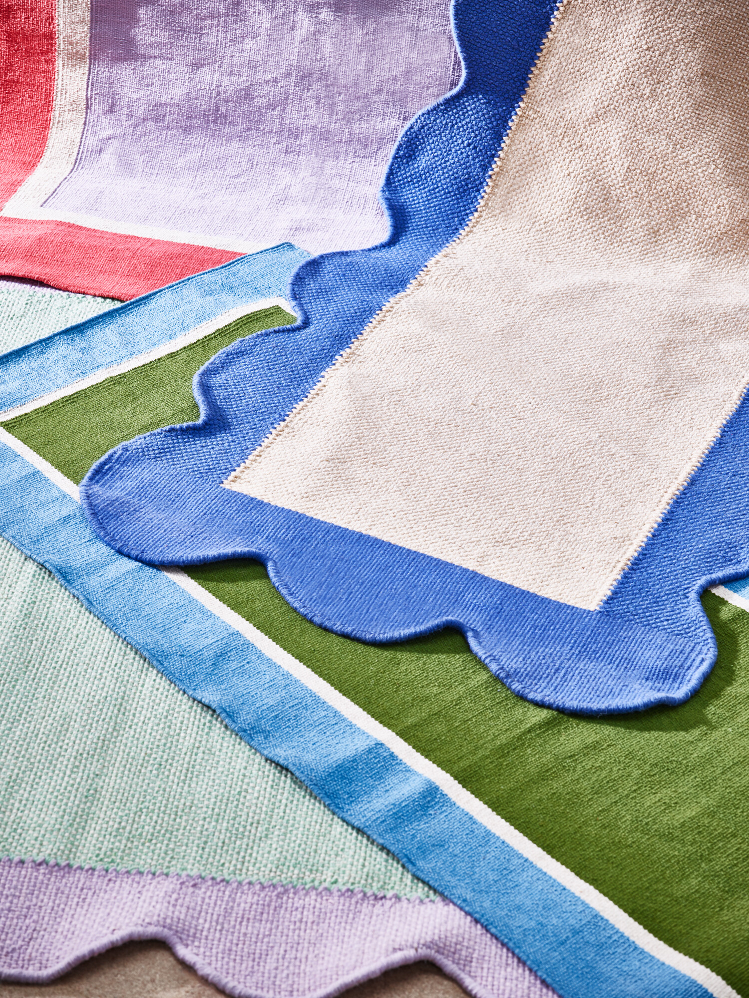 Cecily Handwoven Scalloped Blue Runner Rug 80x200cm | Oliver Bonas