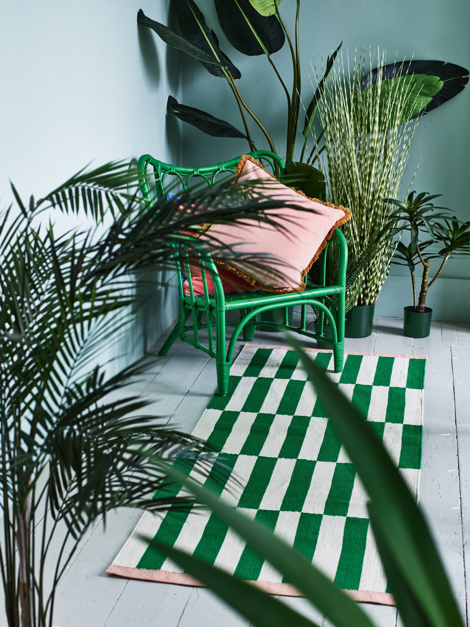 Simeon Handwoven Striped Green Cotton Runner Rug | Oliver Bonas